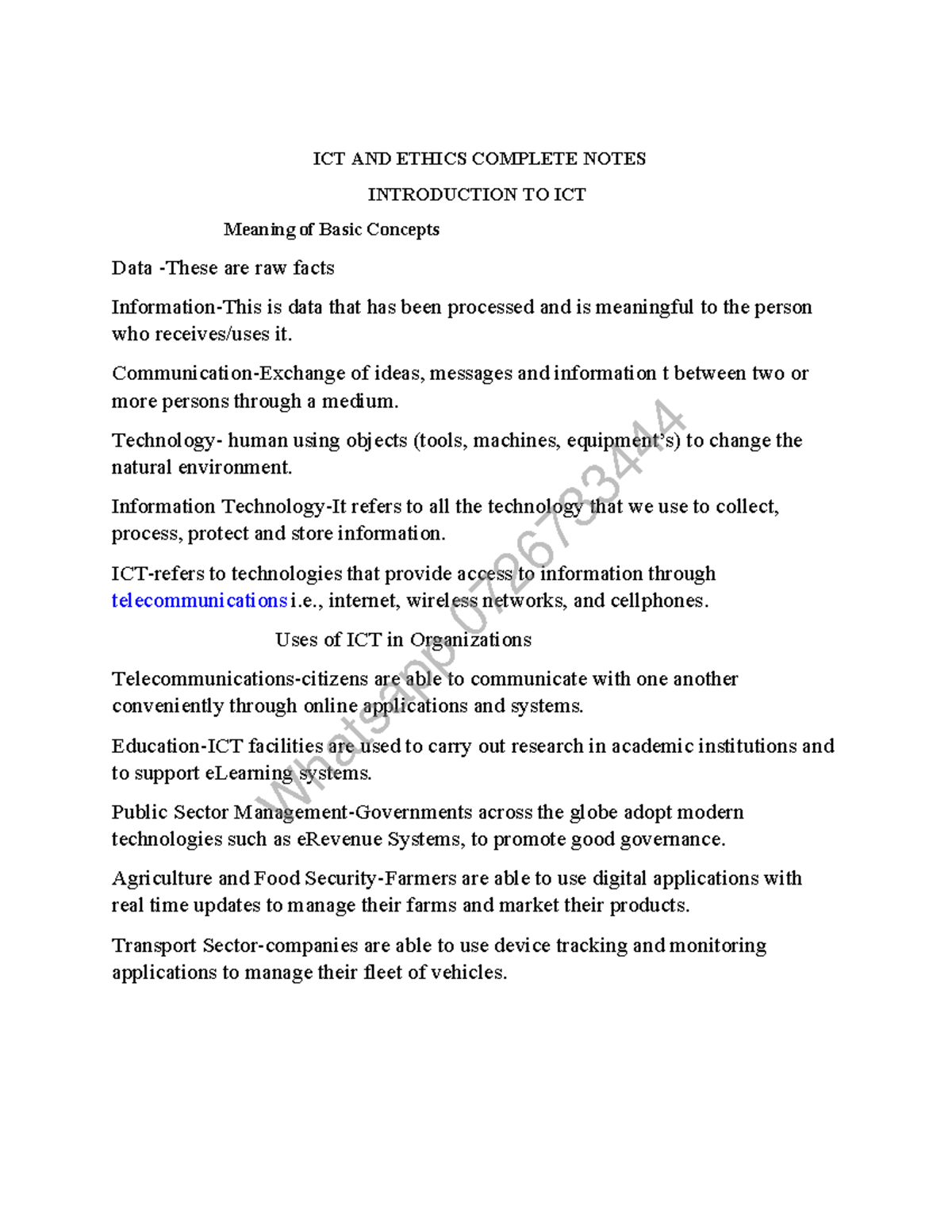 Introduction to ICT and Ethics - ICT AND ETHICS COMPLETE NOTES ...