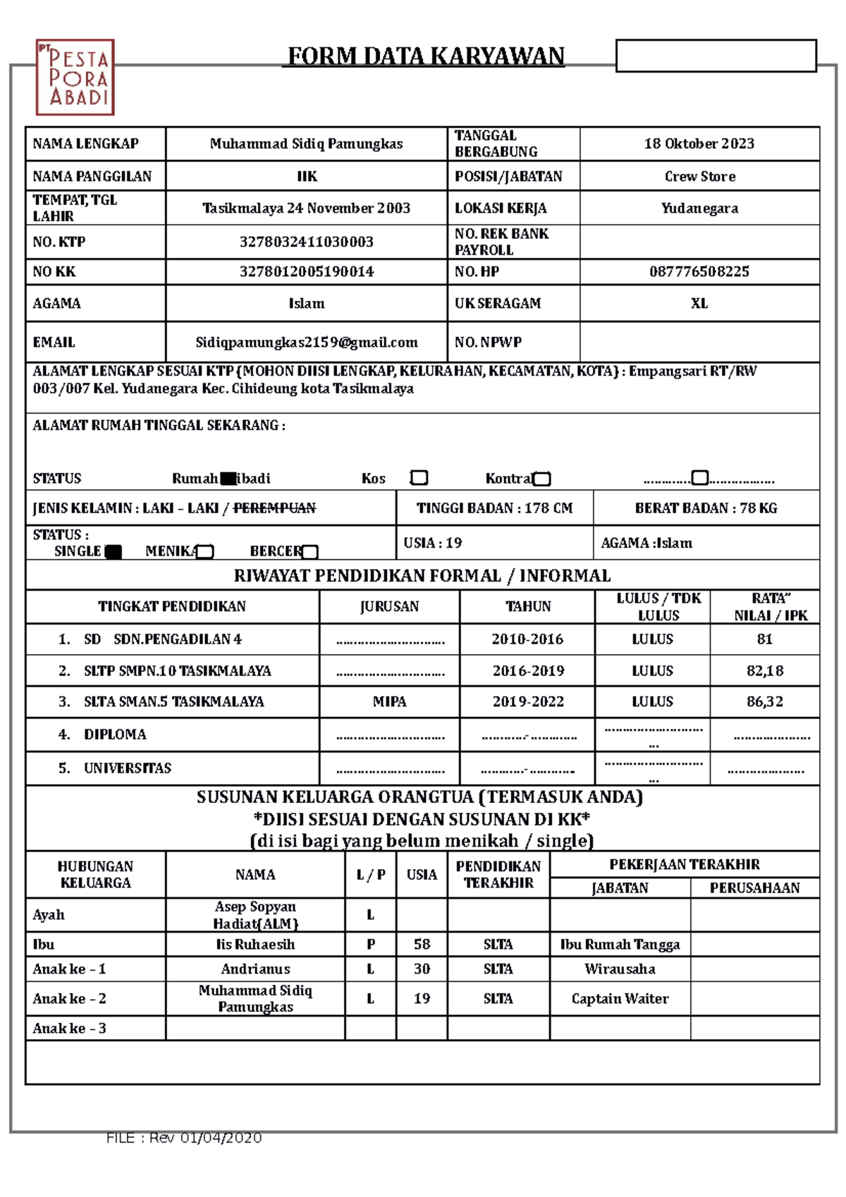 Data Karyawan - guve luch - FORM DATA KARYAWAN NAMA LENGKAP Muhammad ...