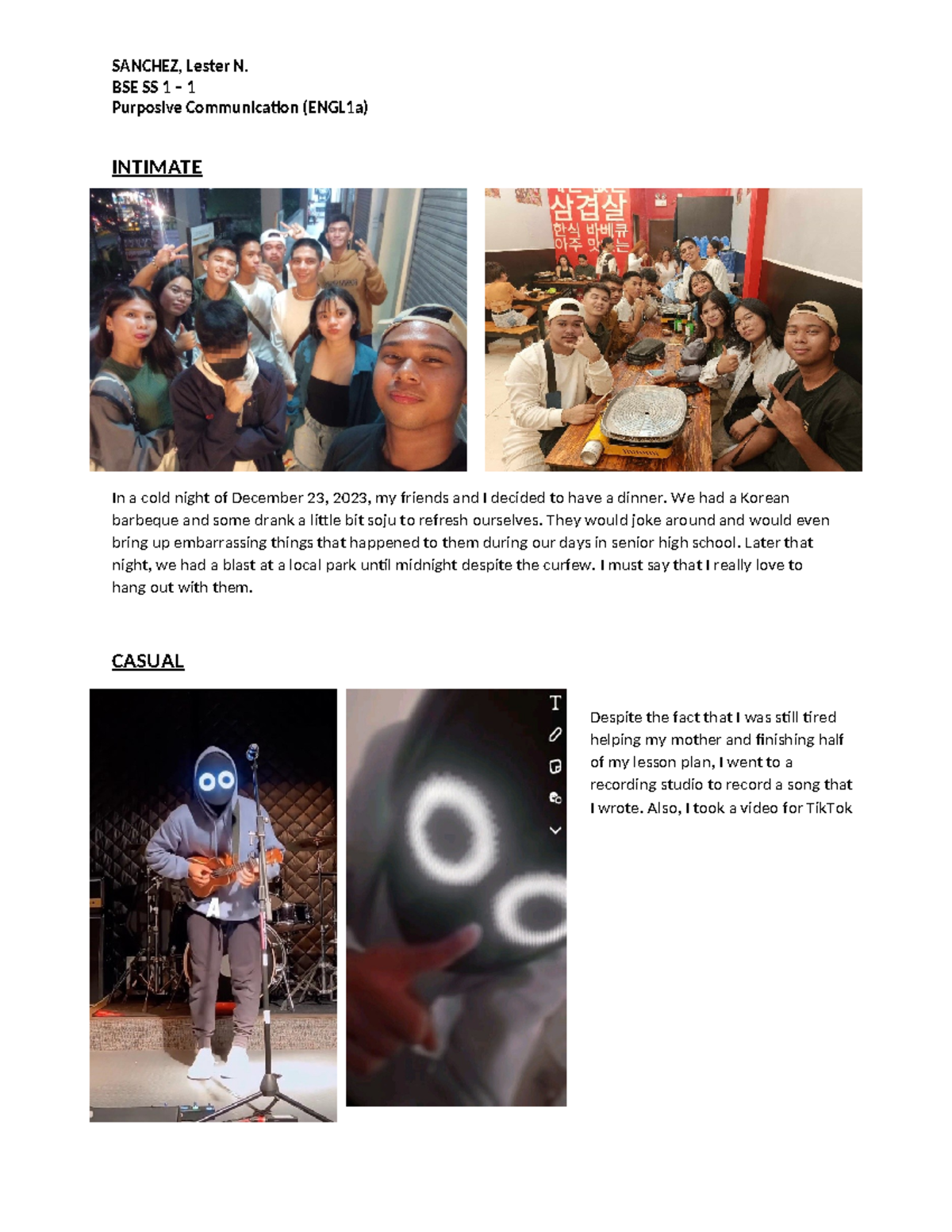 LES—Eng1a - Not much - SANCHEZ, Lester N. BSE SS 1 – 1 Purposive ...