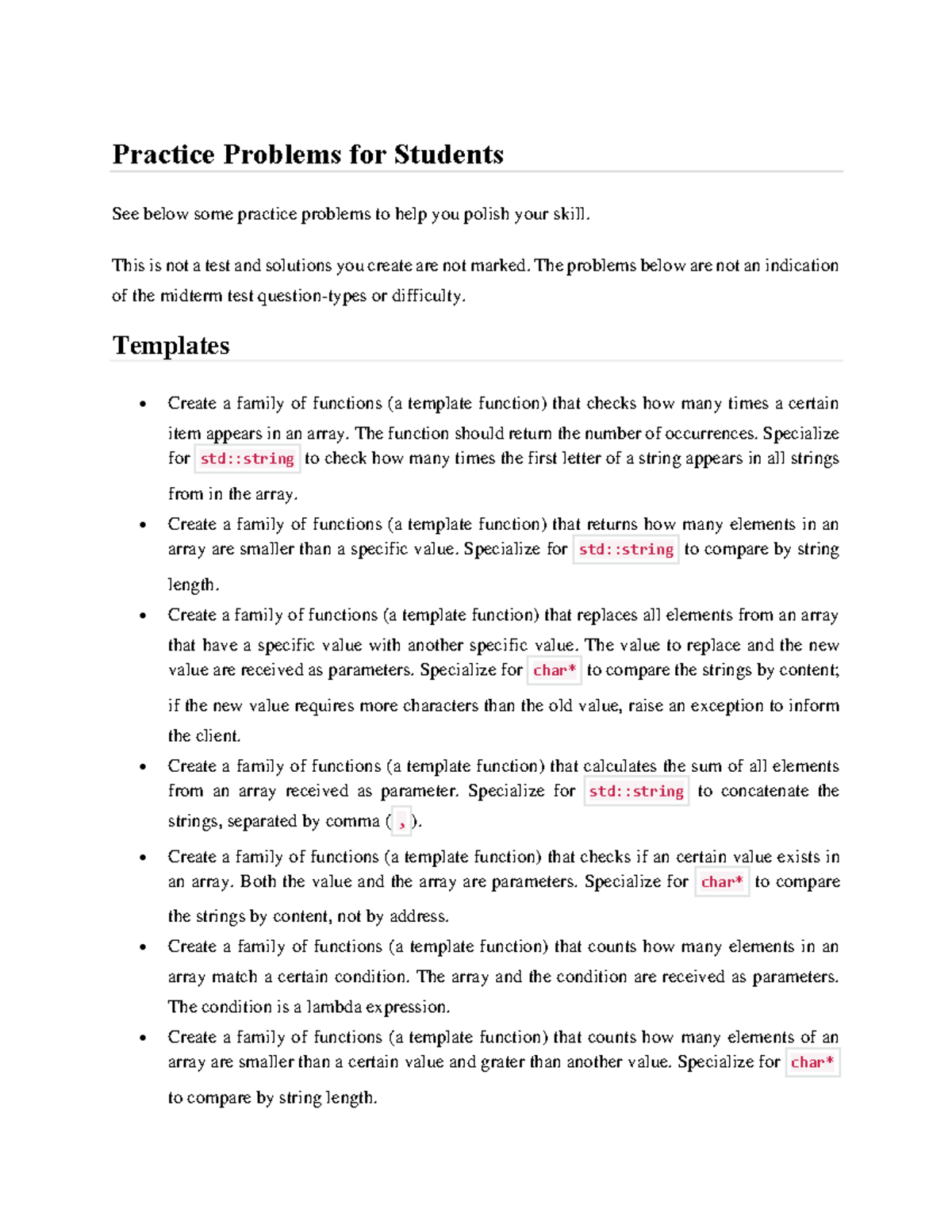 Midterm-practice-problem - Practice Problems for Students See below ...