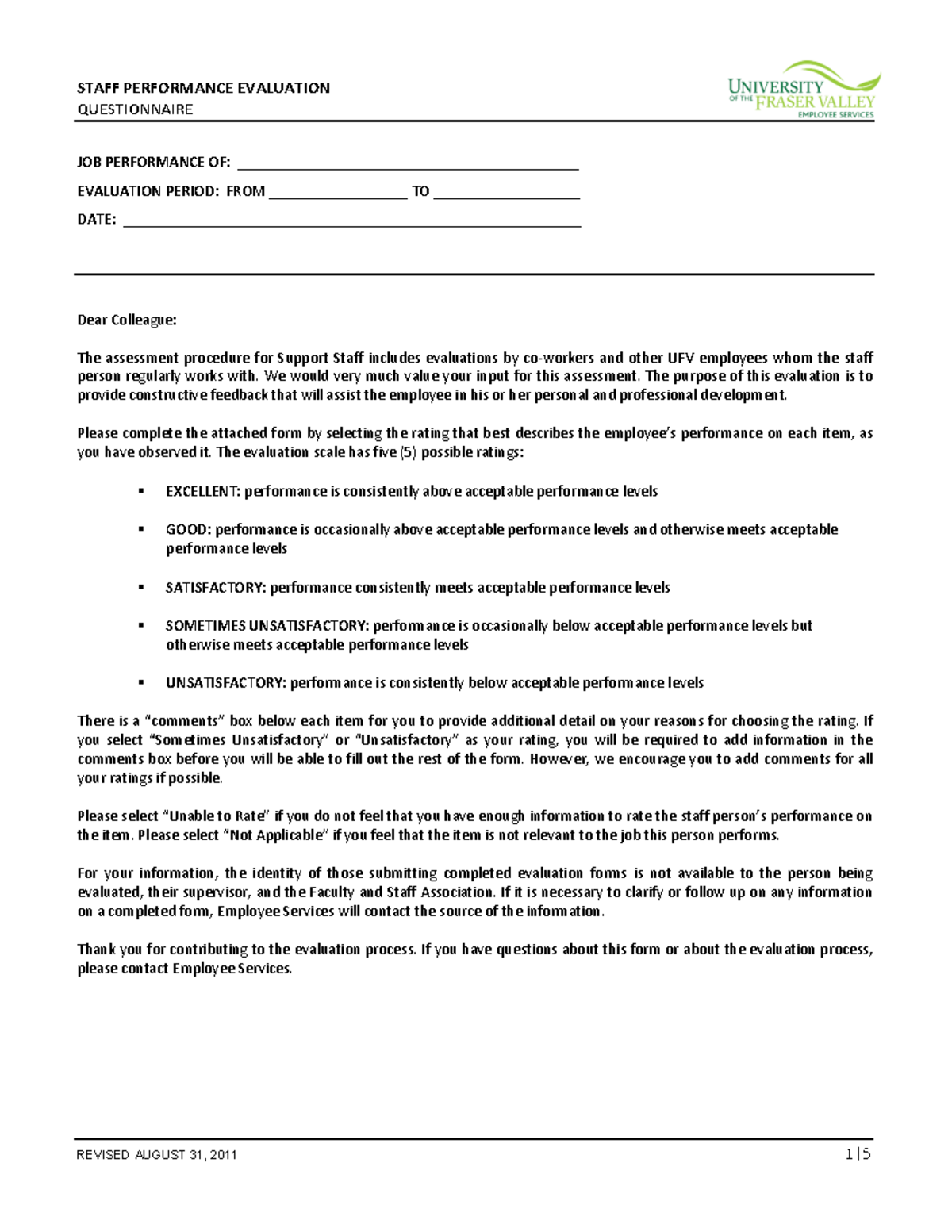 Performance+Evaluation+Questionnaire - STAFF PERFORMANCE EVALUATION ...