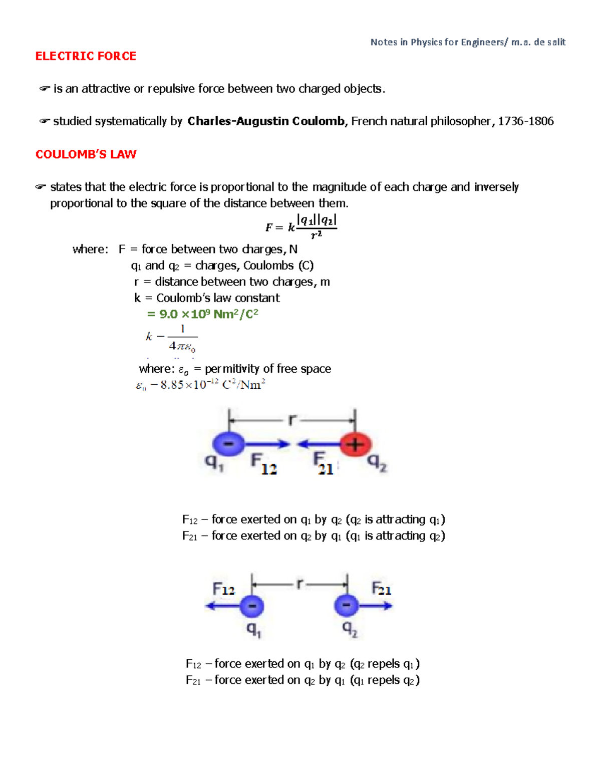 Electric Force - lecture - ELECTRIC FORCE is an attractive or repulsive ...