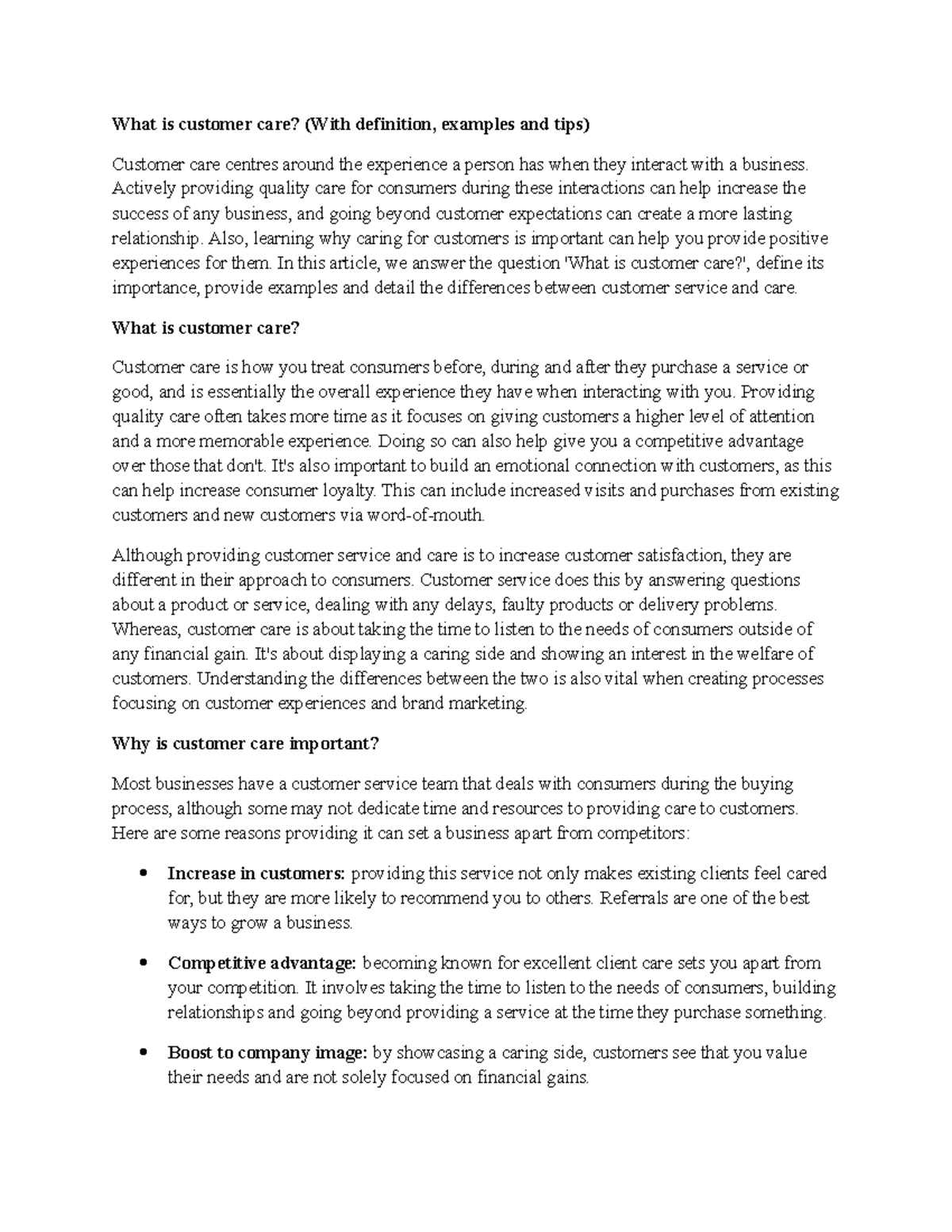 Customer care - notes - What is customer care? (With definition ...