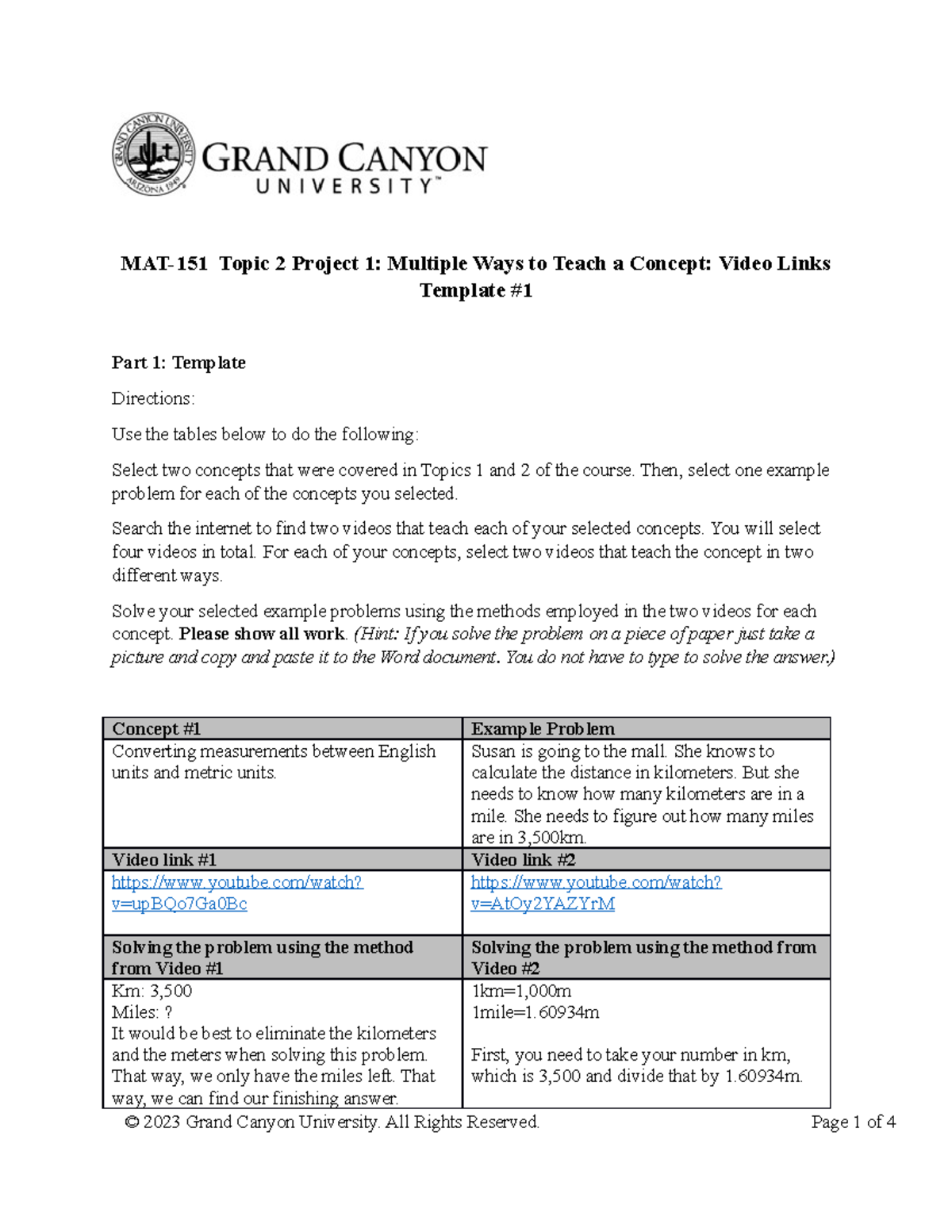 MAT-151-T2-Project 1-Multiple Ways to Teach a Concept Video Links ...