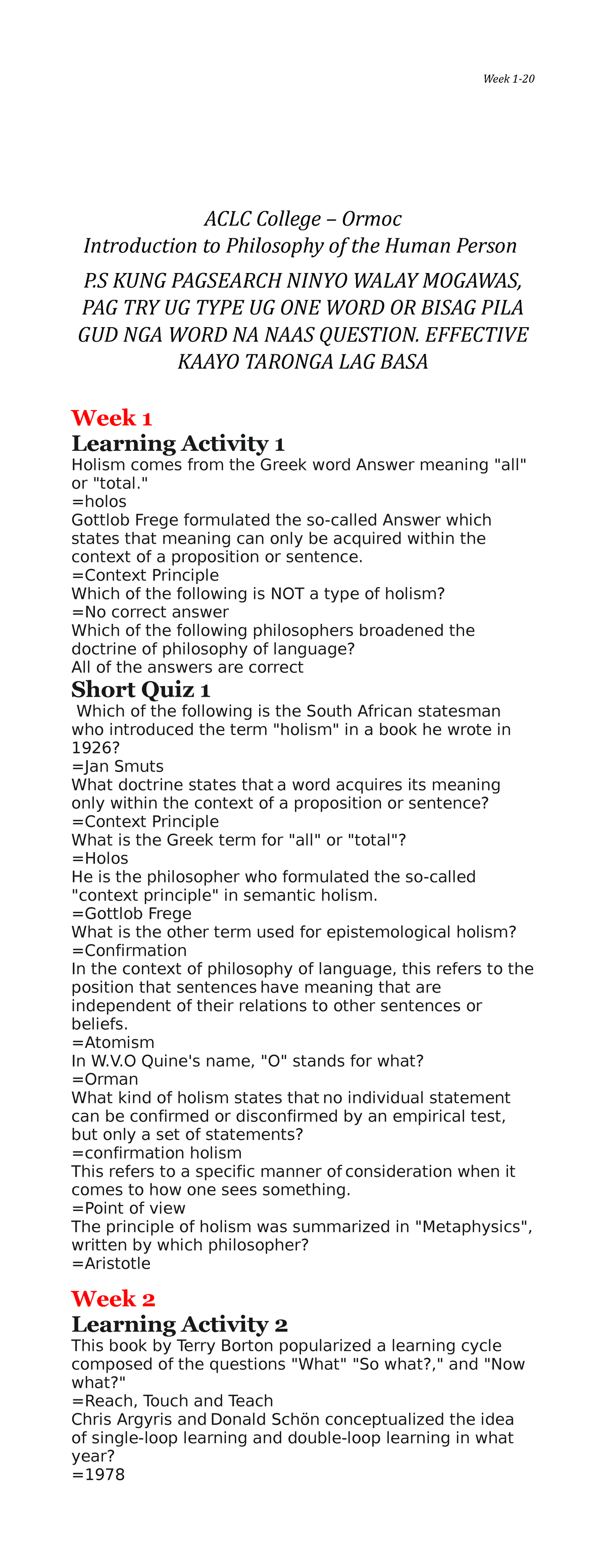 PHIL2112-SEM1-W1-20-GR12 - Week 1- ACLC College – Ormoc Introduction to ...