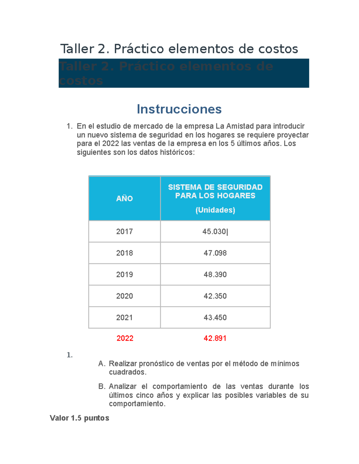 2.1. Estudio DE CASO Costos y presupuestos Abril 1 - Taller 2. Práctico elementos de costos ...