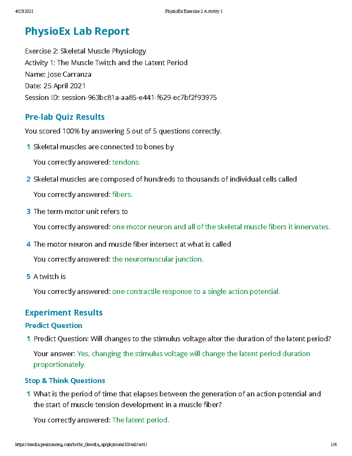 Physioex Exercise 2 Activity 1 Physioex Lab Report Exercise 2