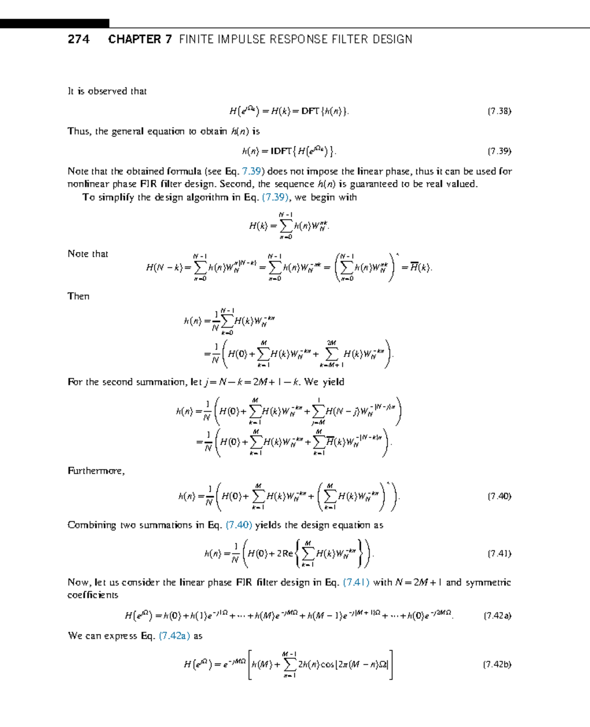 Finite Impulse Response - It is observed that H ejΩk ¼ H kð Þ ¼ DFT fh ...