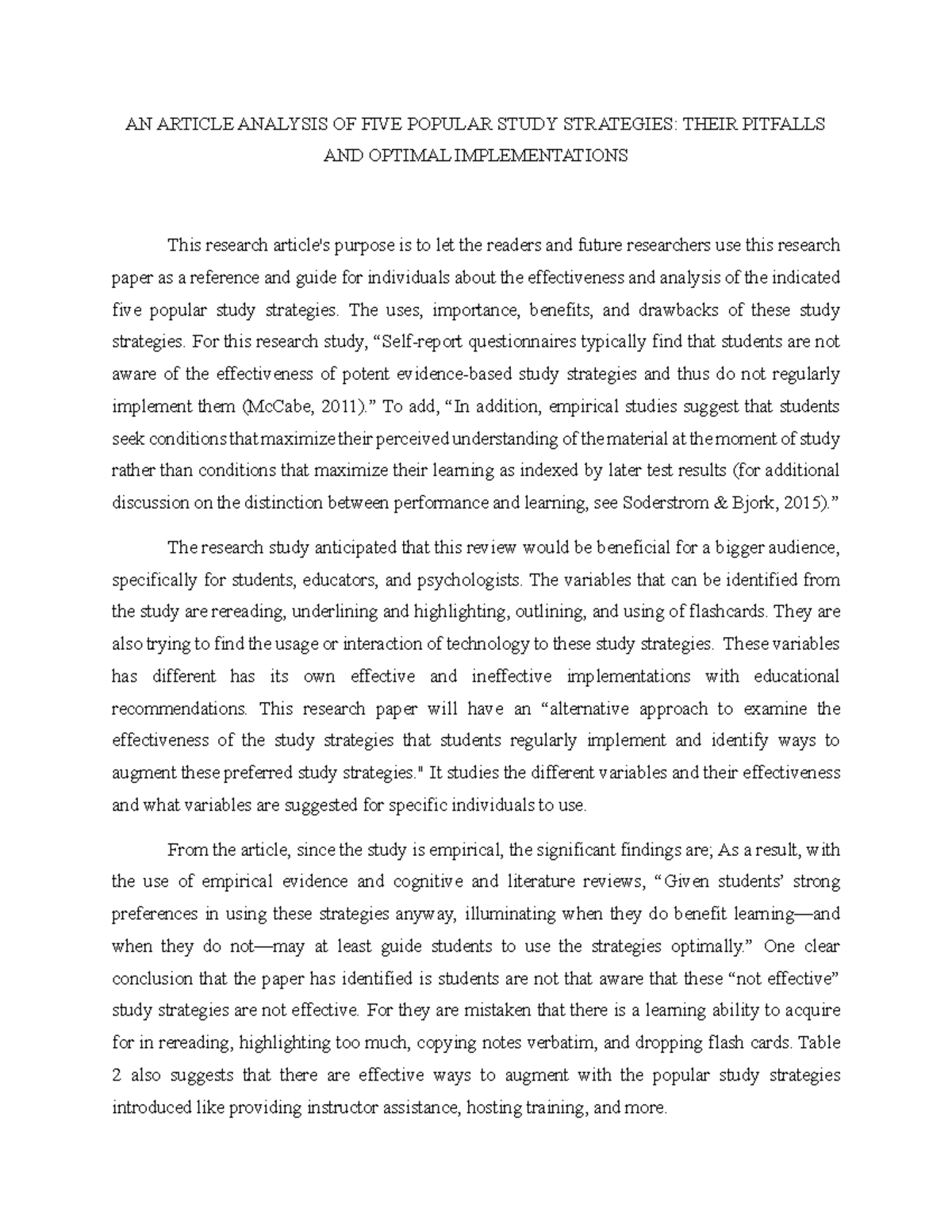 A.T. - Article Analysis - AN ARTICLE ANALYSIS OF FIVE POPULAR STUDY ...