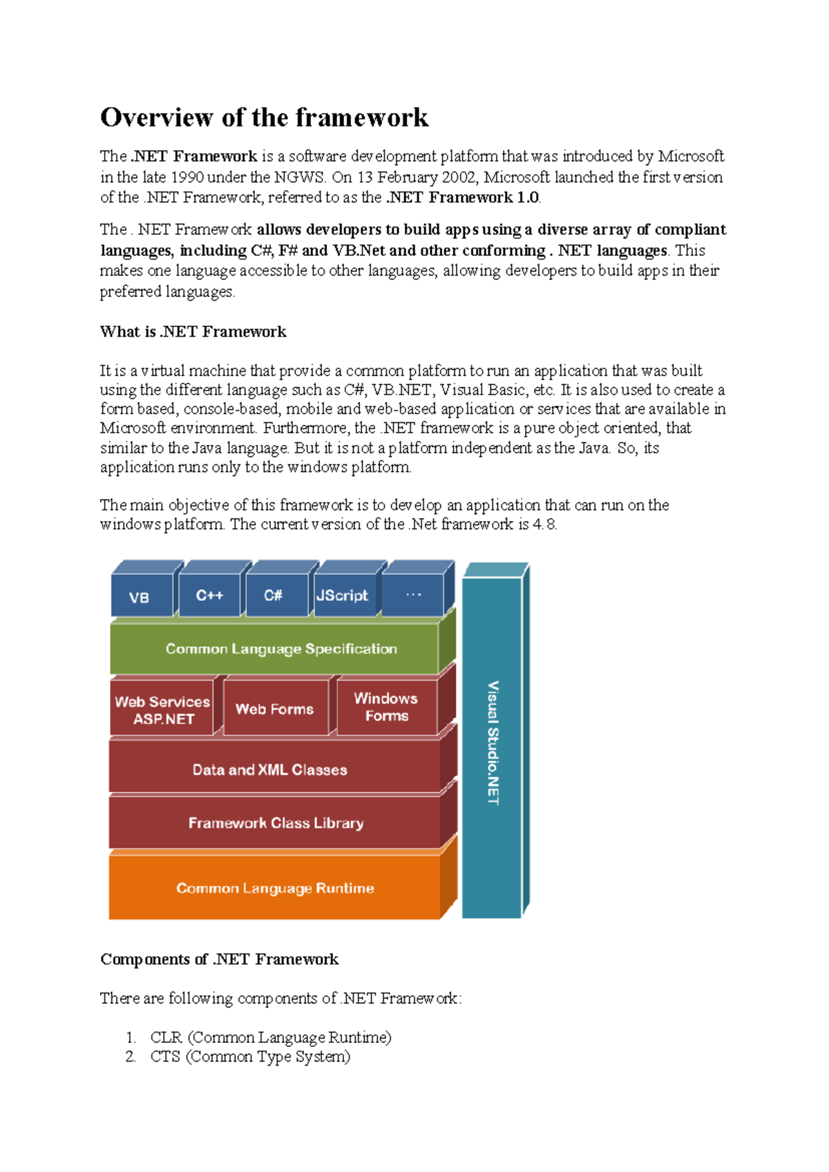 1. Overview of the framework - Overview of the framework The .NET ...