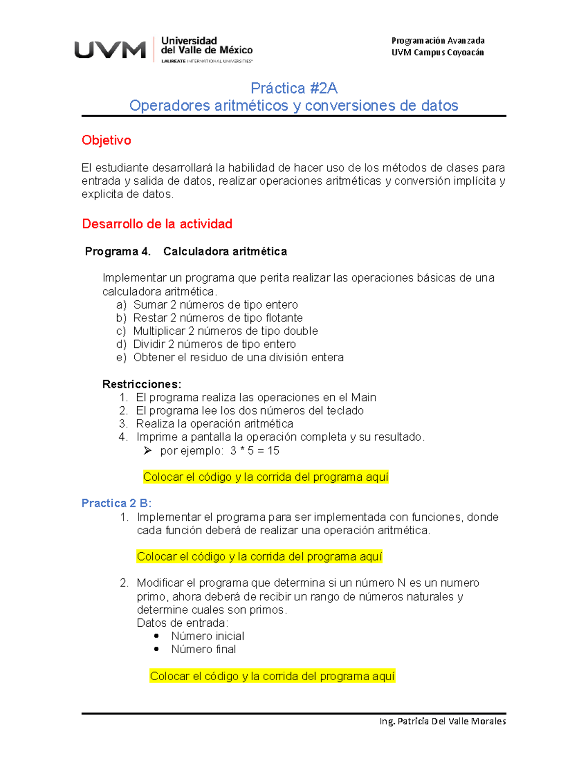 Practica 2AB Conversion de datos y operacione - Programación Avanzada UVM Campus Coyoacán ...
