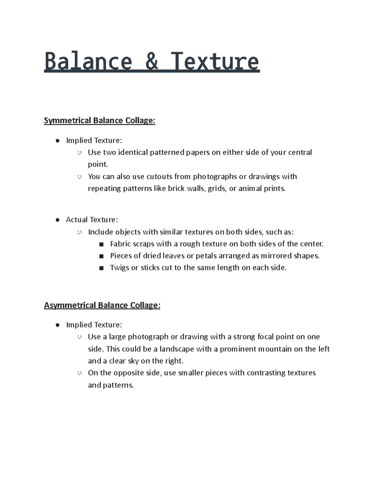 Balance & Texture - I hope this will help you - Balance & Texture Symmetrical Balance Collage ...
