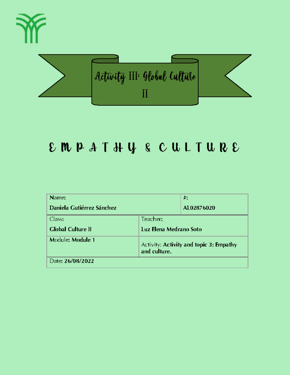 Activity 3 Global II - Activity III: Global Culture II E M P A T H Y ...