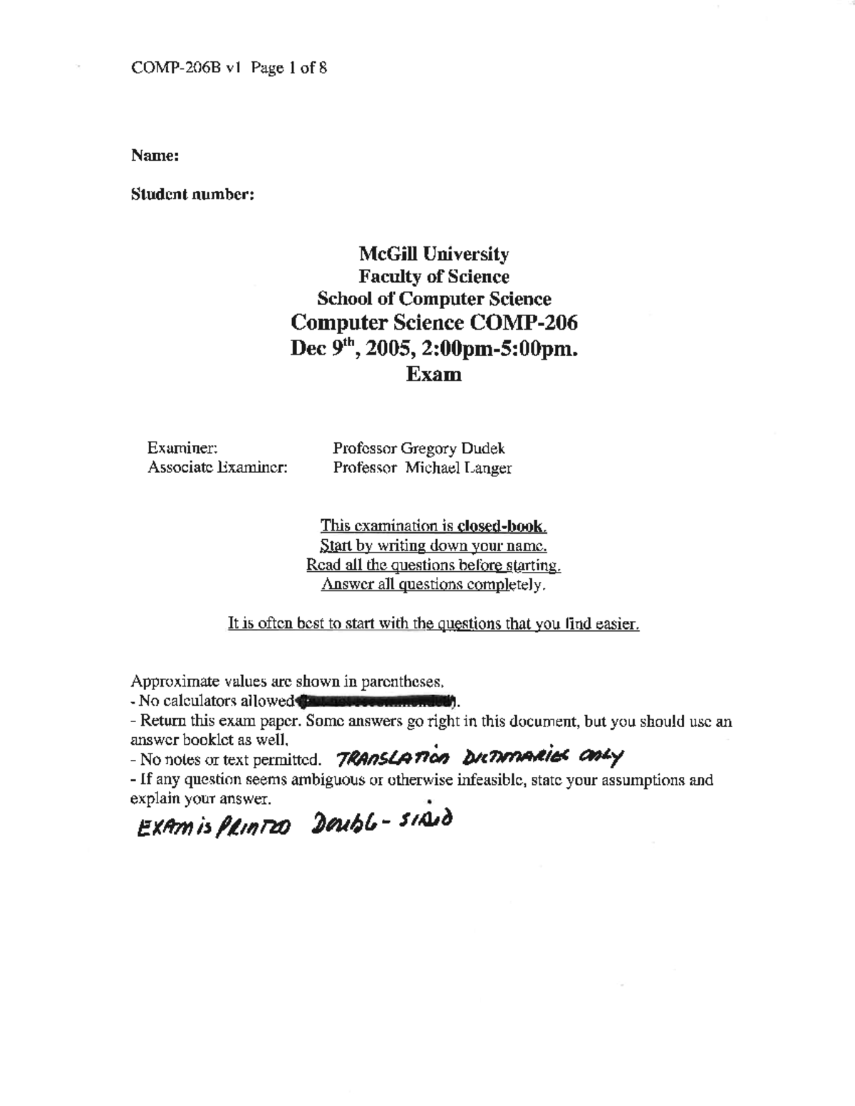 COMP 206 december 2005 - Practice/Exam - Comp 206 - Studocu
