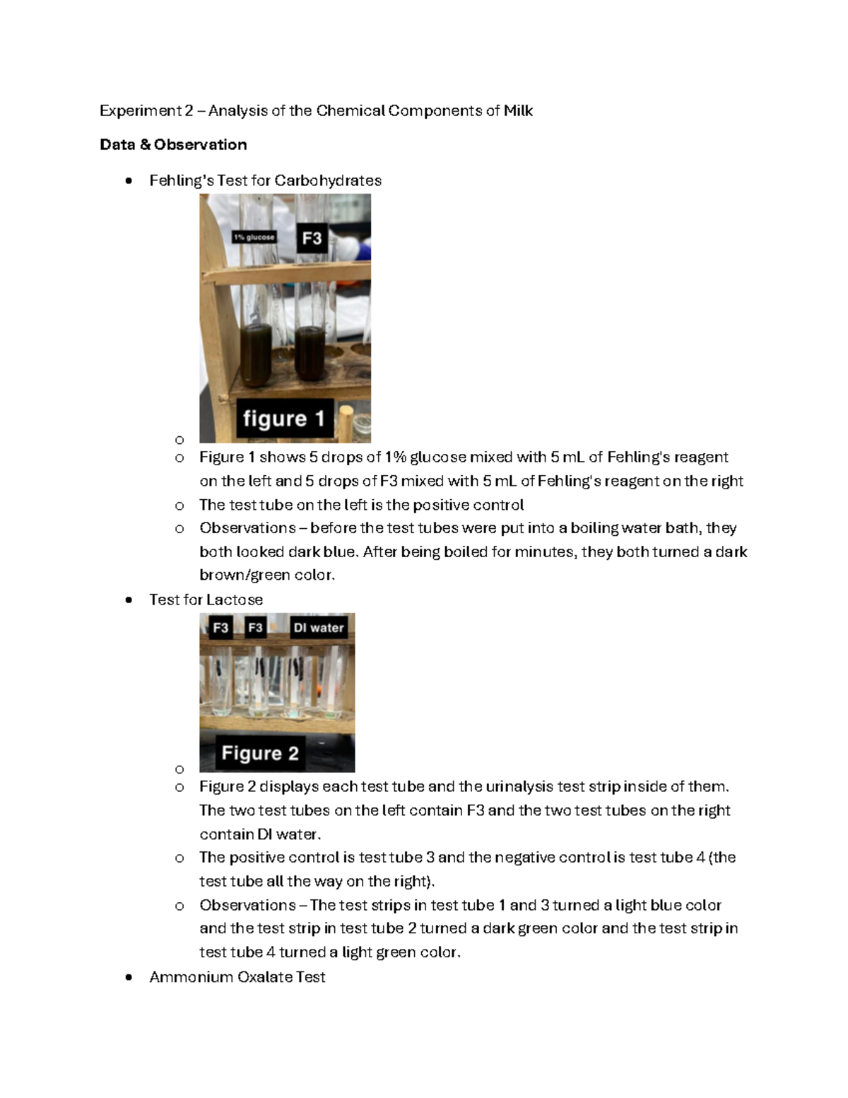 Lab Report for Experiment 2 - Experiment 2 – Analysis of the Chemical ...