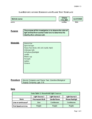 Lab Report Atomic Emission and Flame - LAB REPORT: ATOMIC EMISSION AND ...