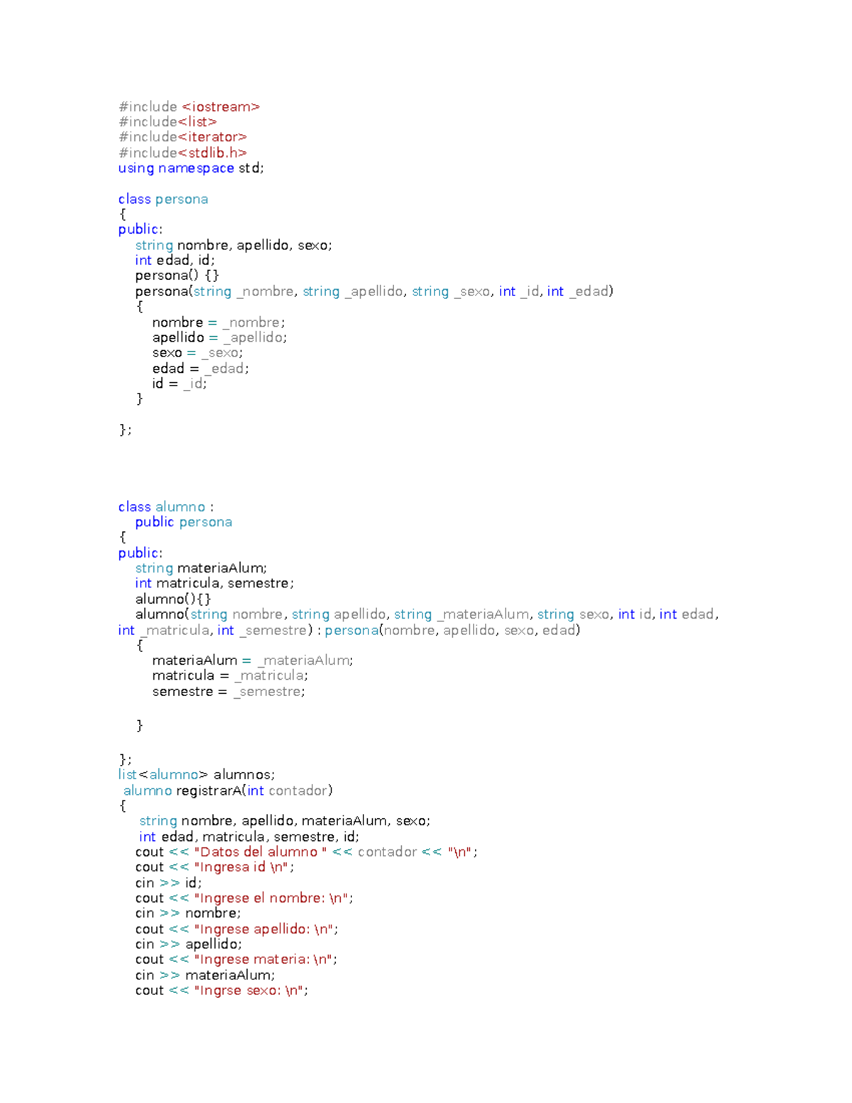 Proyecto 3 - #include #include #include #include using namespace std; class persona { public ...