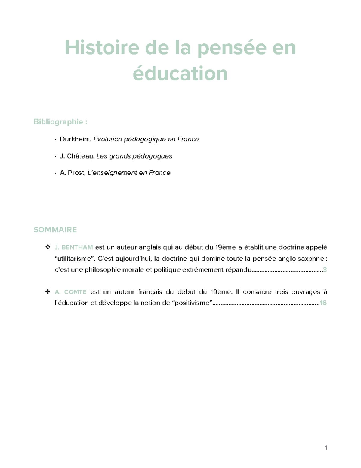 Histoire de la pensée en education - Histoire de la pensée en éducation ...