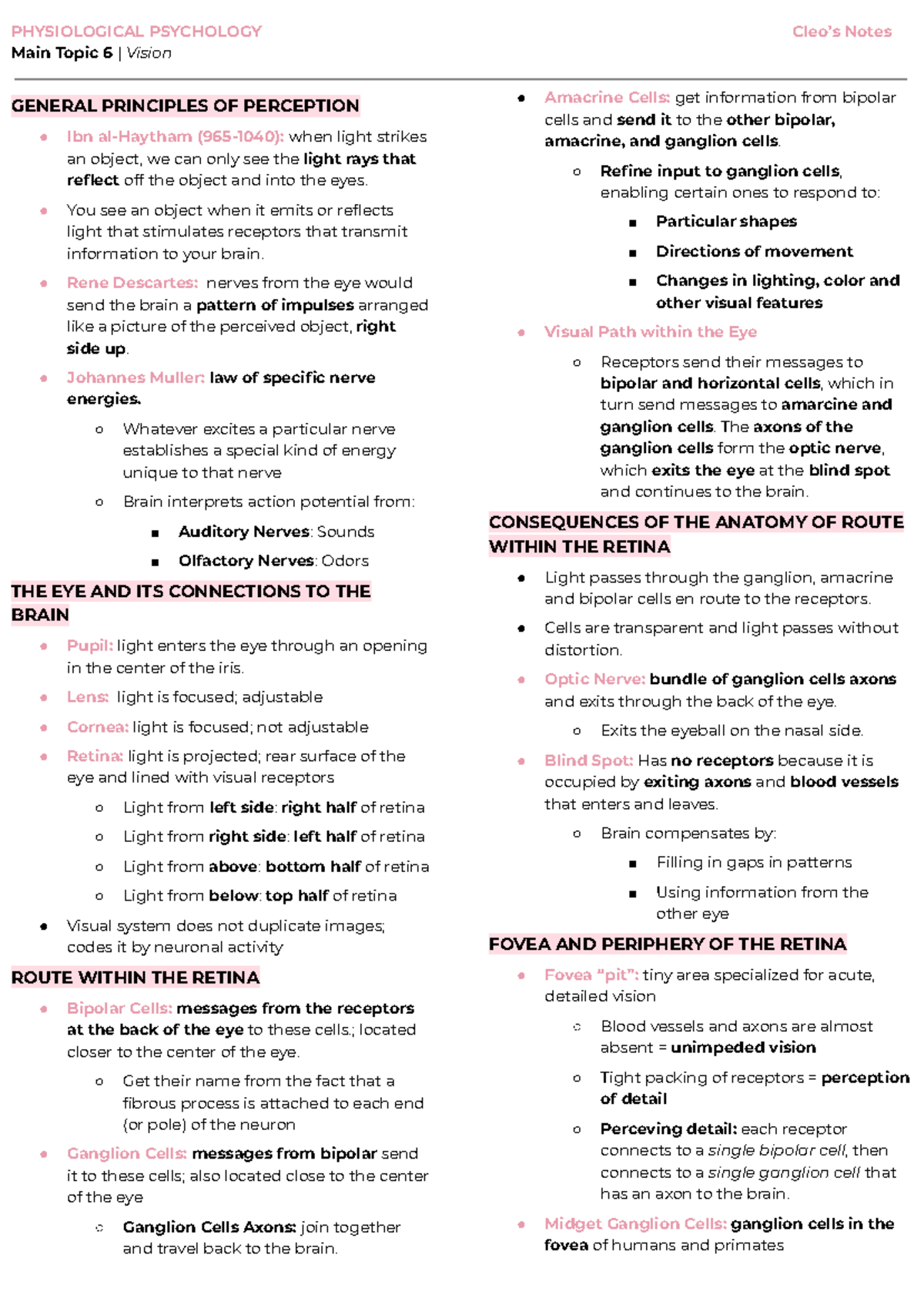 Physio-Main-Topic-6-Vision - PHYSIOLOGICAL PSYCHOLOGY Cleo’s Notes Main ...