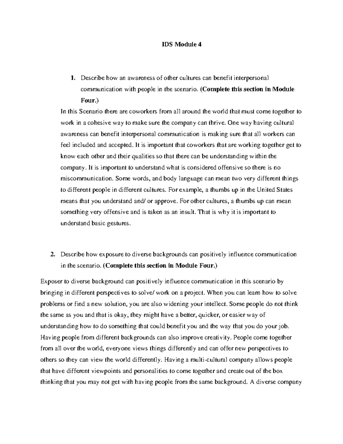 IDS 105 Mod 4 - grade A - IDS Module 4 Describe how an awareness of ...