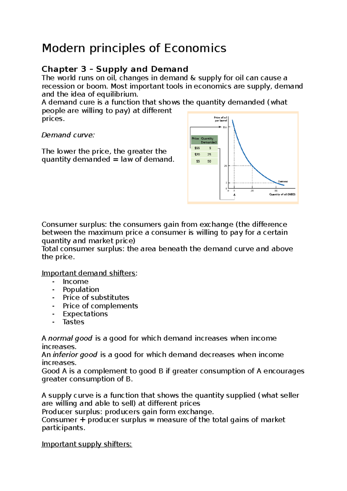 Modern principles of Economics ch3&4 summary - Principles of Economics ...