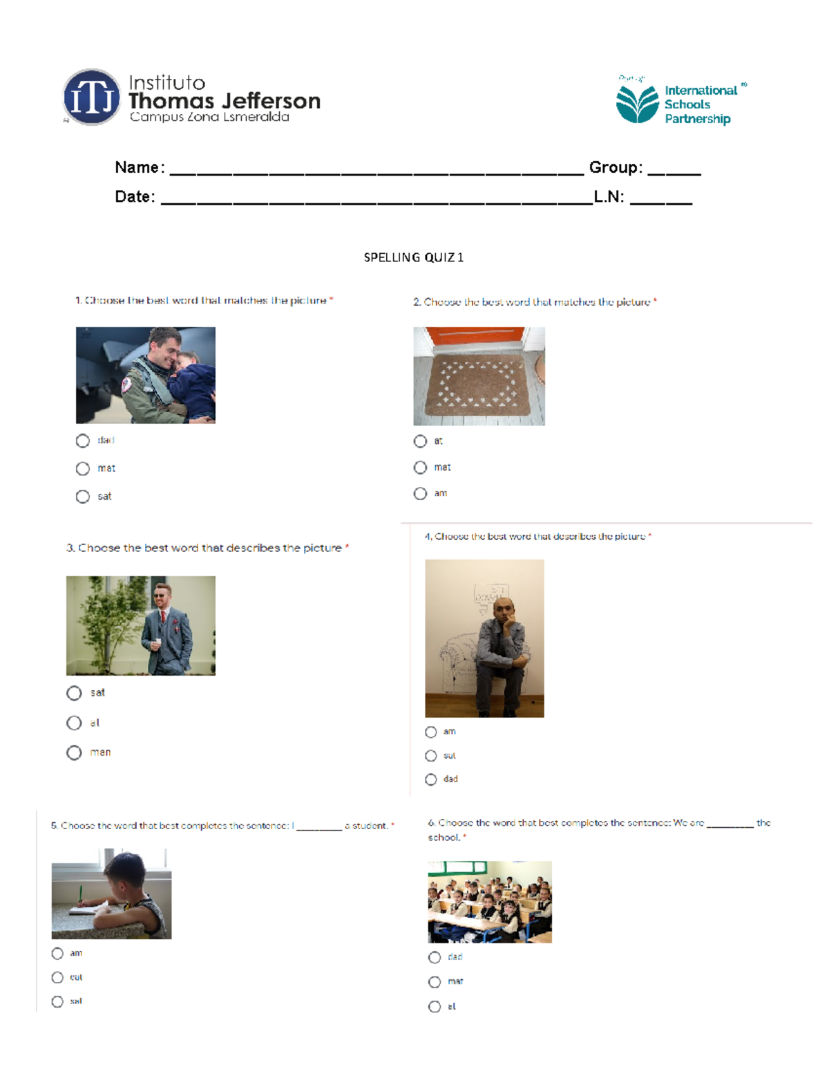 Spelling quiz 1 - Quiz to practice short a and short i sounds - English ...