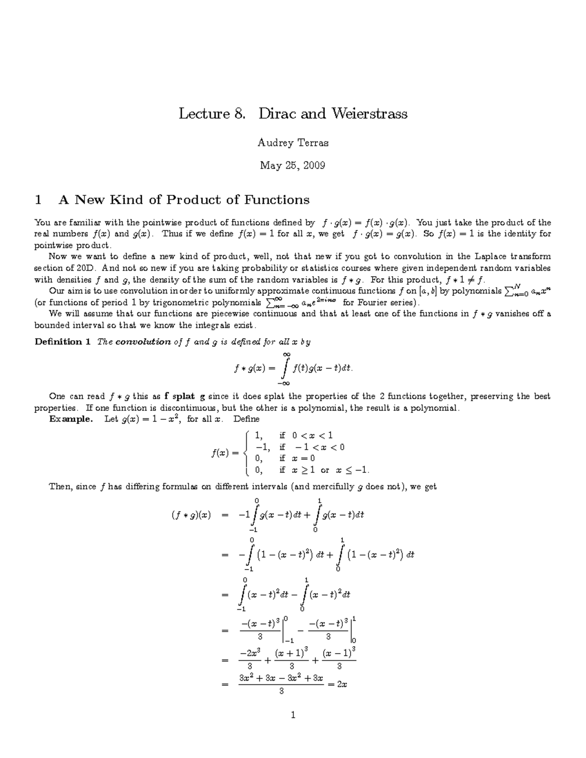 Lecture 8. Dirac and Weierstrass - Lecture 8. Dirac and Weierstrass ...