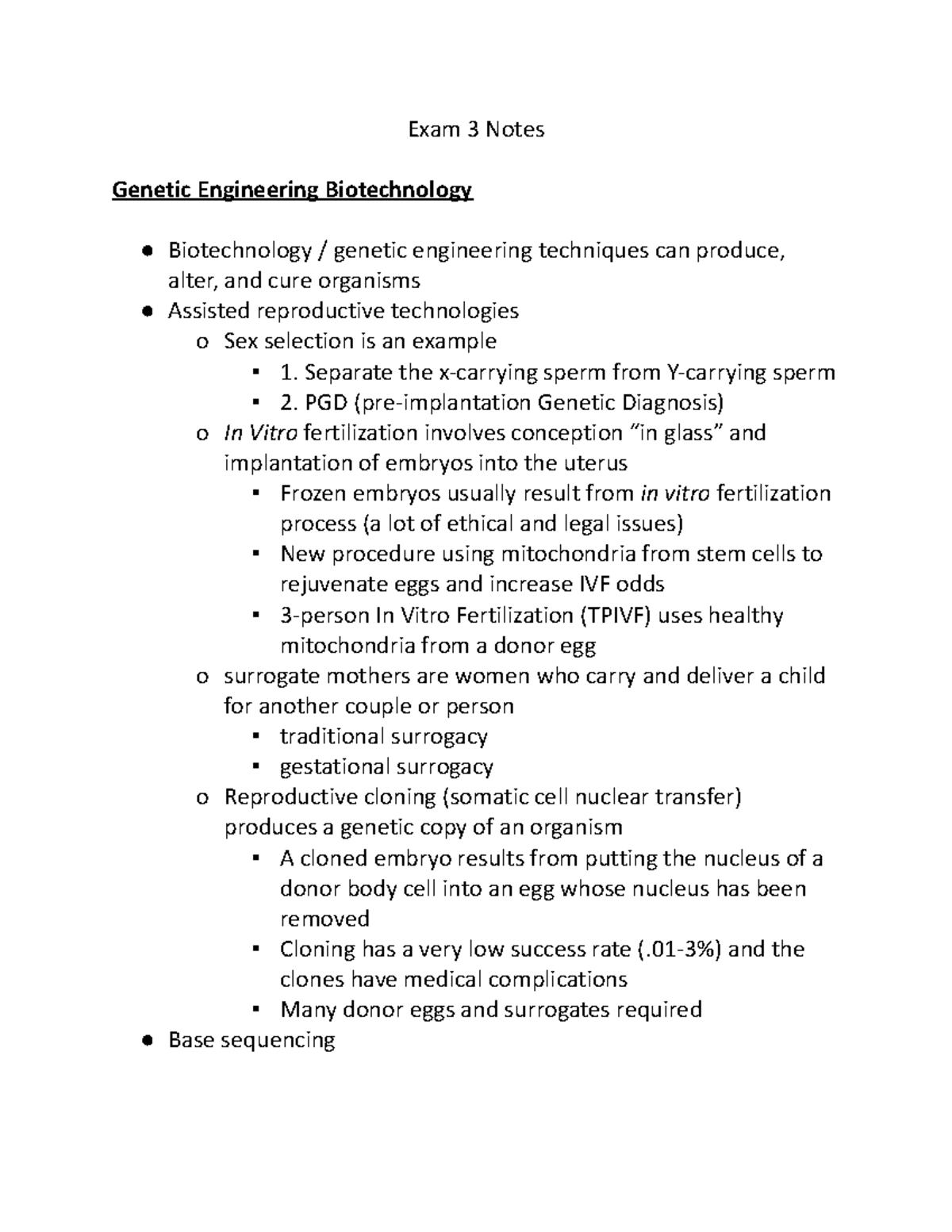 BIO 103 Exam 3 Notes - Exam 3 Notes Genetic Engineering Biotechnology ...