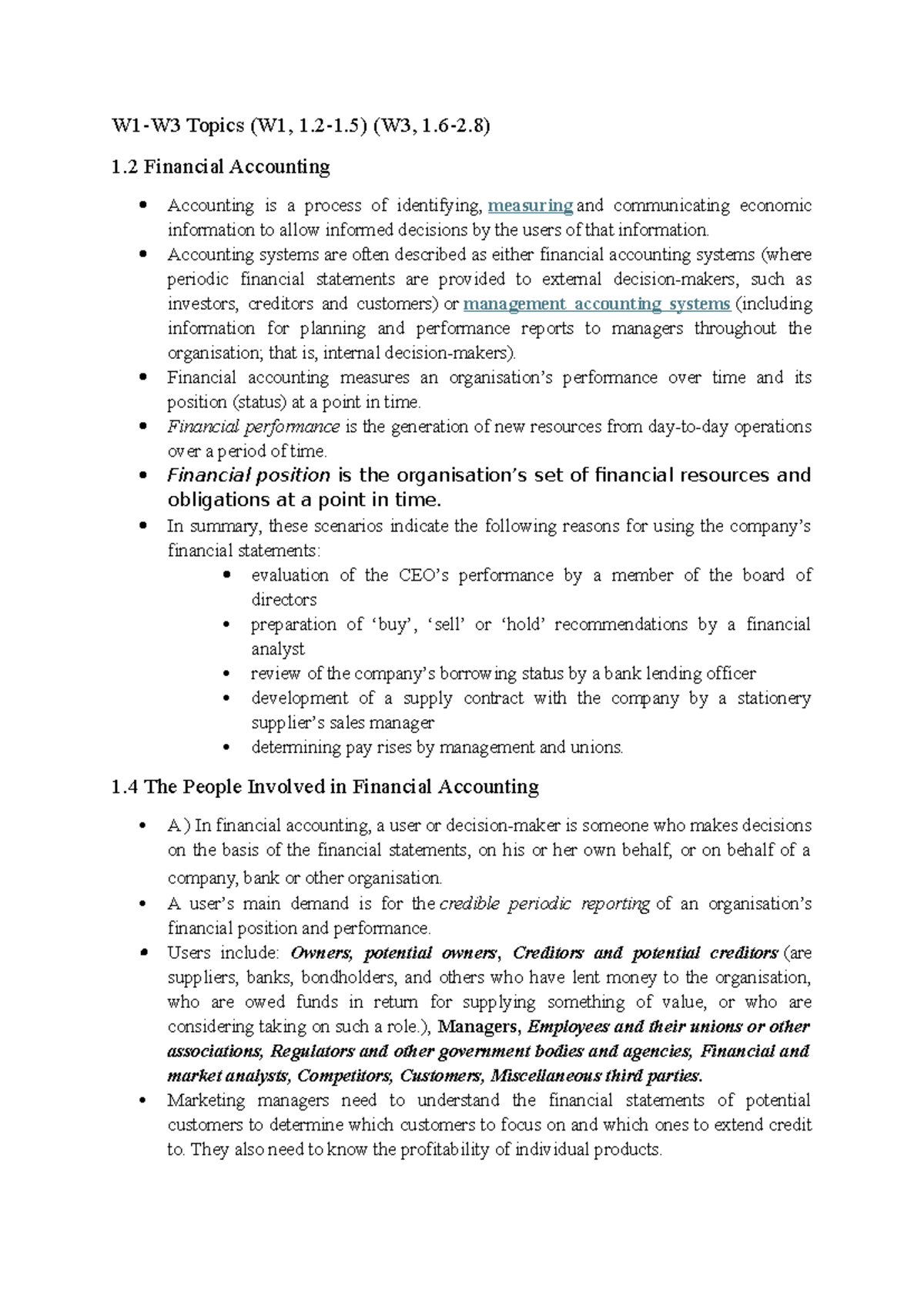 W1-W3 - Lecture notes - W1-W3 Topics (W1, 1.2-1) (W3, 1.6-2) 1 ...