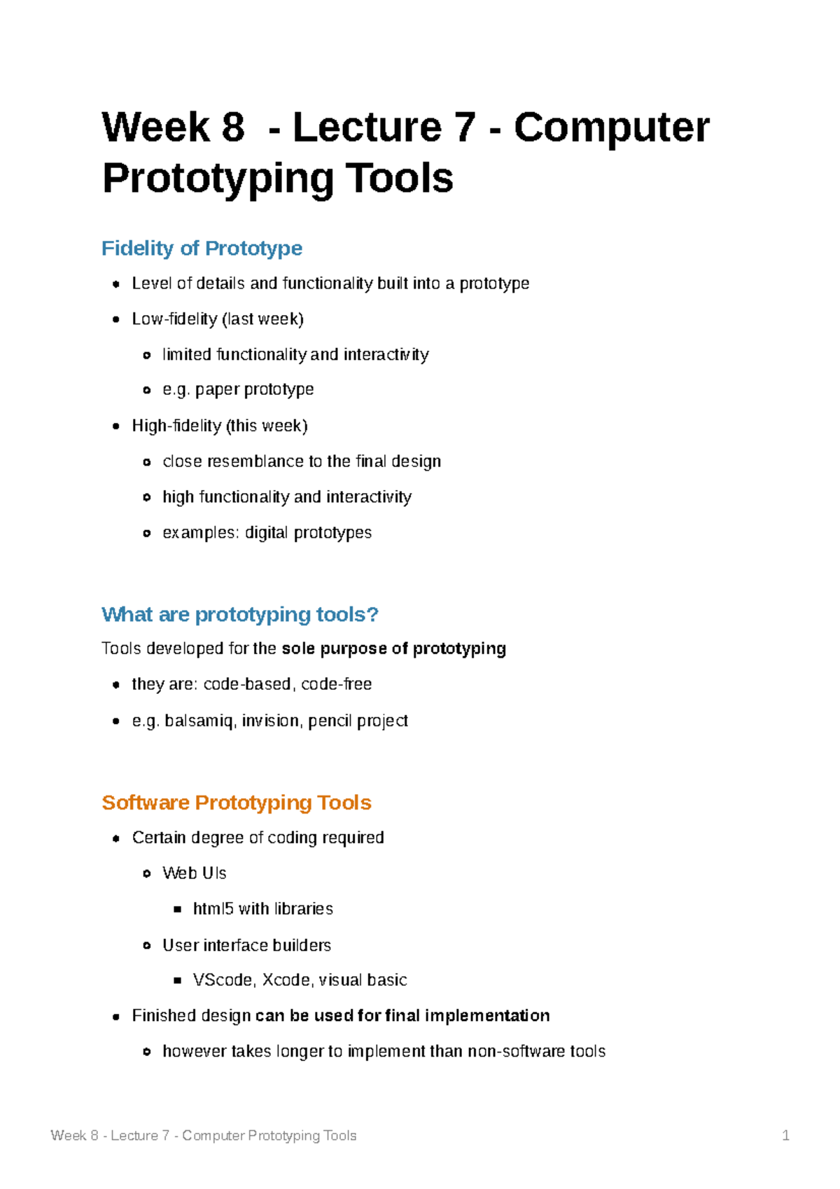 Lecture 7 - Computer Prototyping Tools - Week 8 - Lecture 7 - Computer ...
