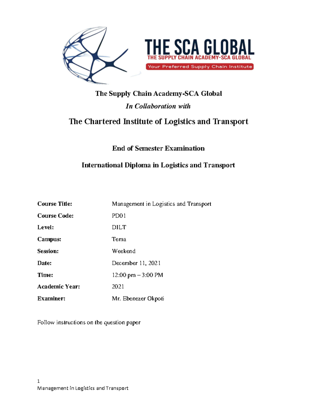 MLT Paper 2021 - 1 The Supply Chain Academy-SCA Global In Collaboration ...