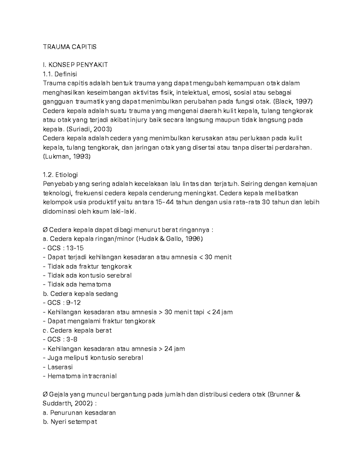 Essay Trauma Capitis - TRAUMA CAPITIS I. KONSEP PENYAKIT Definisi ...