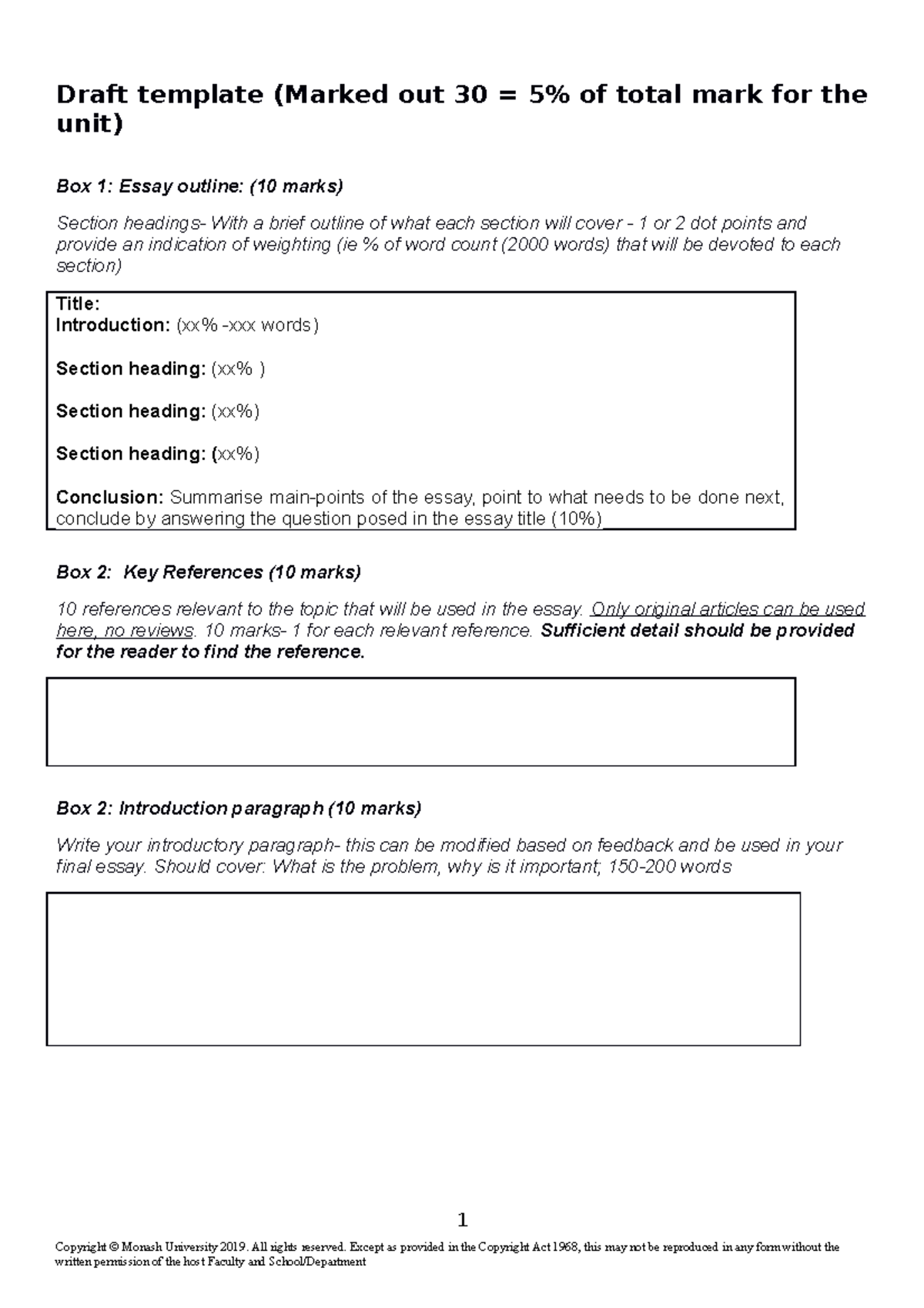 Draft template-2021, worksheet - BIOC0003 - Monash - Studocu