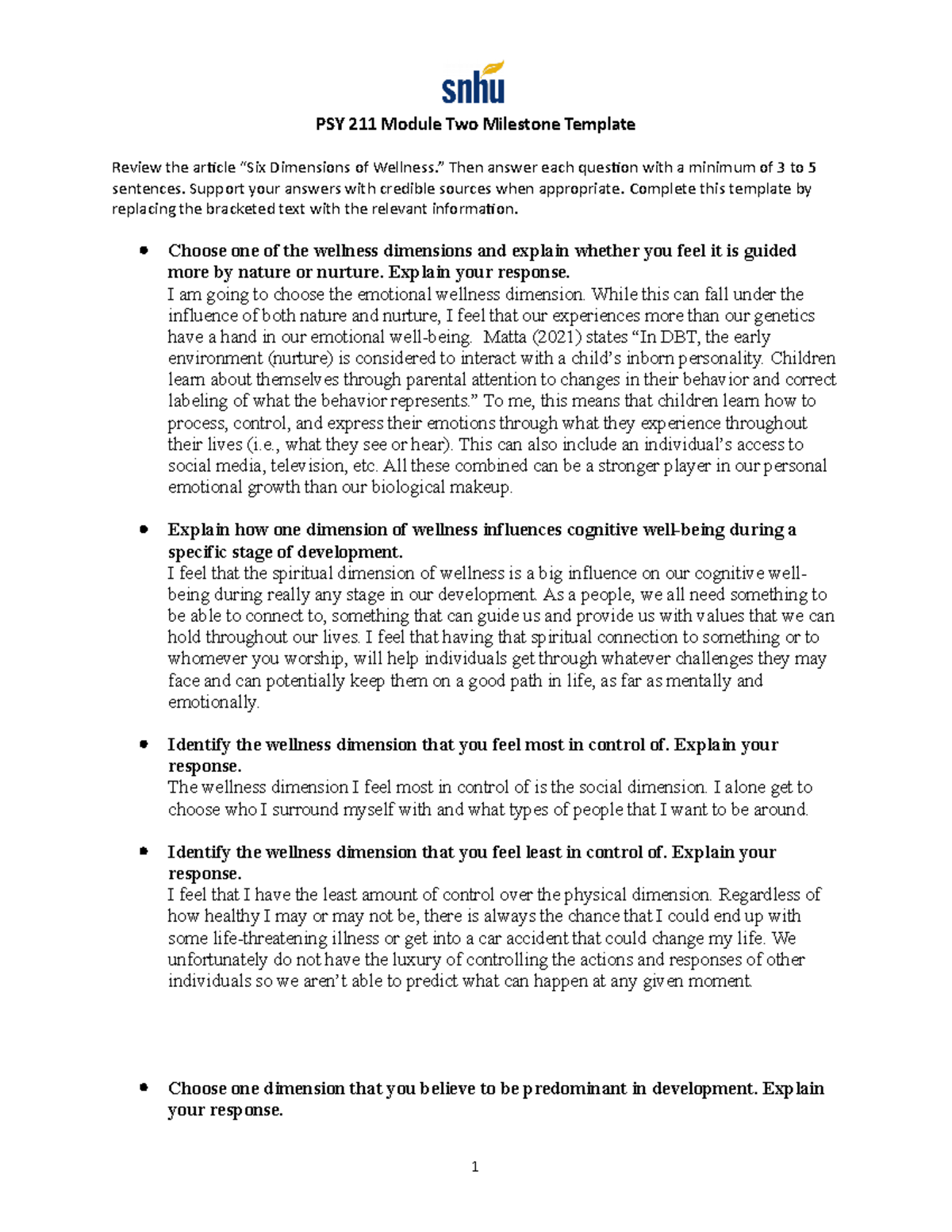 PSY 211 Module Two Milestone Template - PSY 211 Module Two Milestone ...
