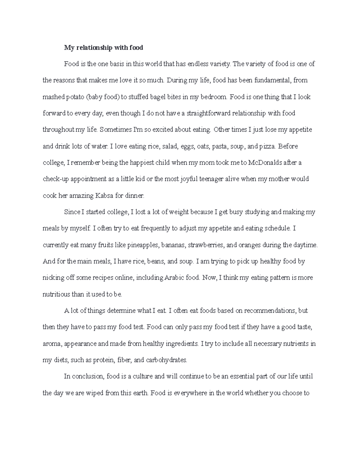 My relationship with food - The variety of food is one of the reasons ...