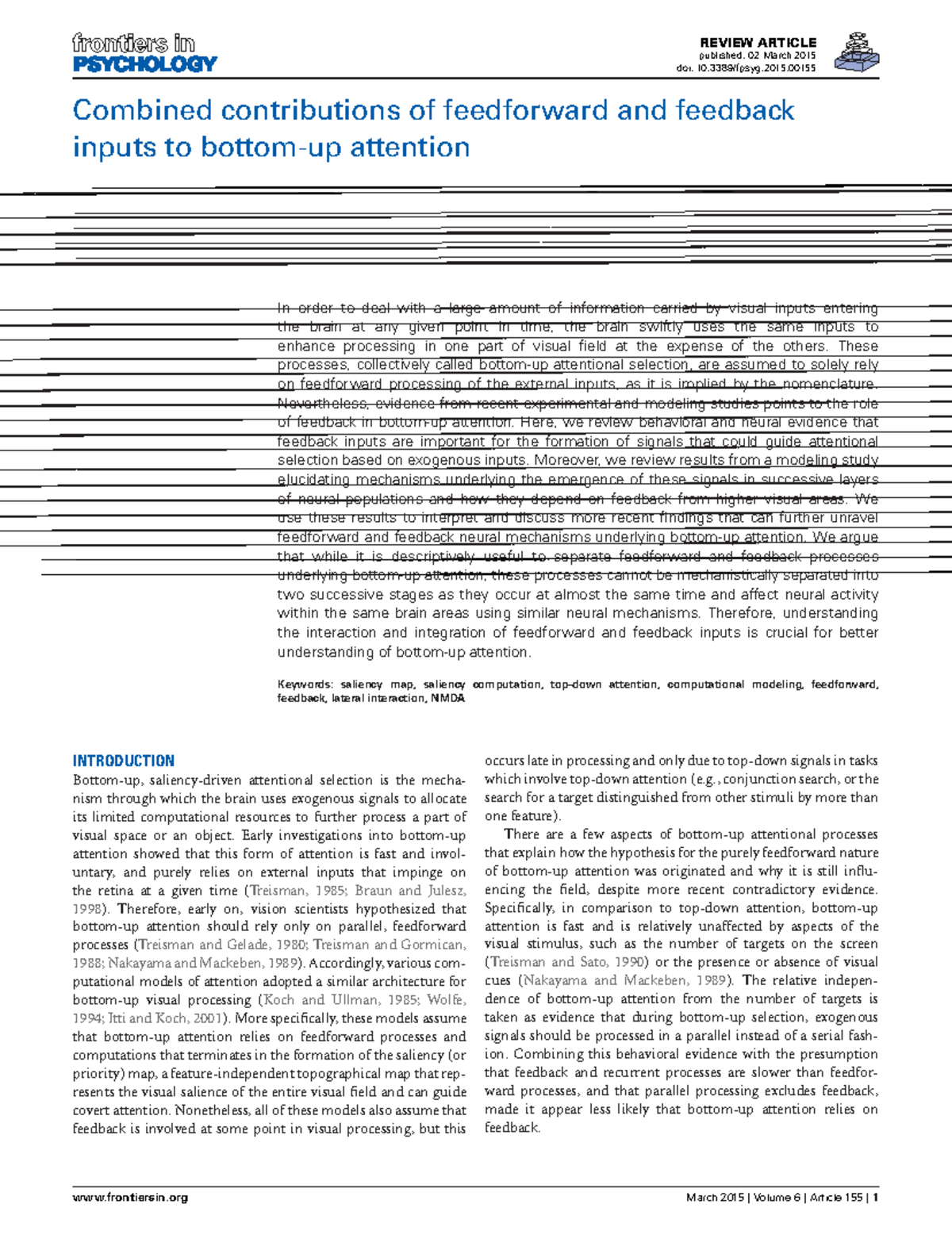 Khorsand, Moore y Soltani 2015 Feedback, feedforward, bottom-up y top-down - REVIEW ARTICLE ...