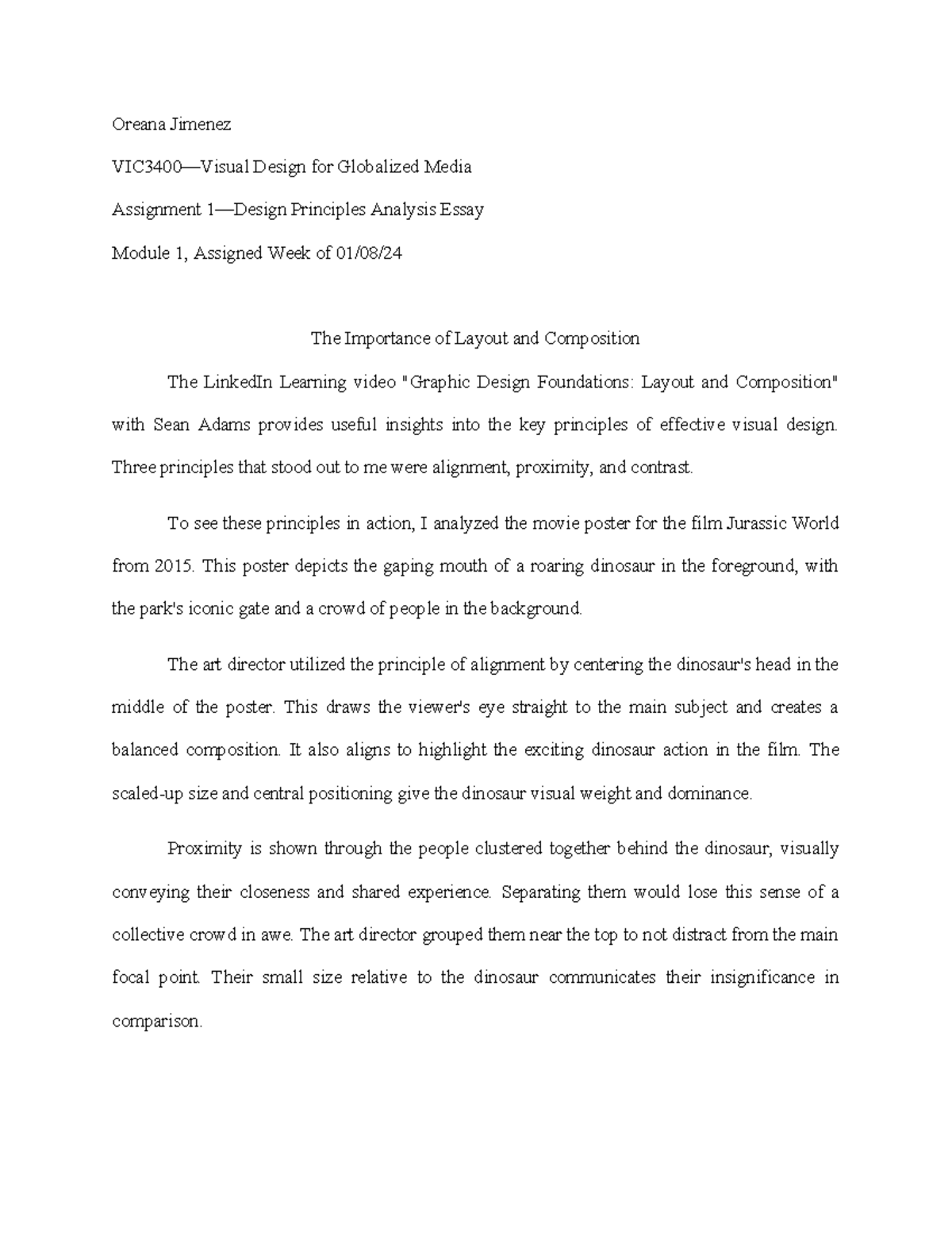 Assignment 1 – Design Principles Analysis Essay - Oreana Jimenez ...