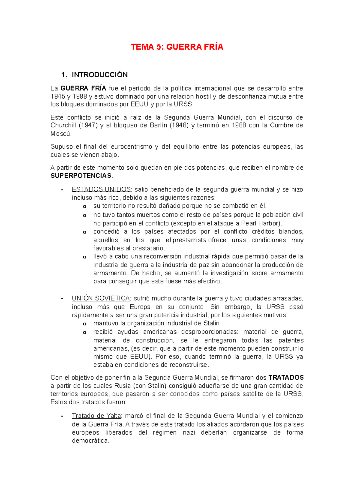 T. 5 Guerra FRÍA SMA - TEMA 5: GUERRA FRÍA 1. INTRODUCCIÓN La GUERRA ...