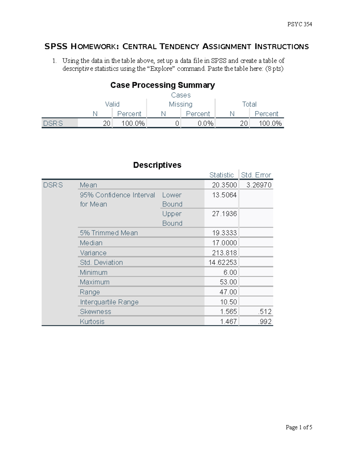SPSS Homework Central Tendency Assignment - SPSS HOMEWORK: CENTRAL ...