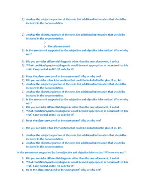 SOAP note overview - Material from class - Subjective Chief complaint ...