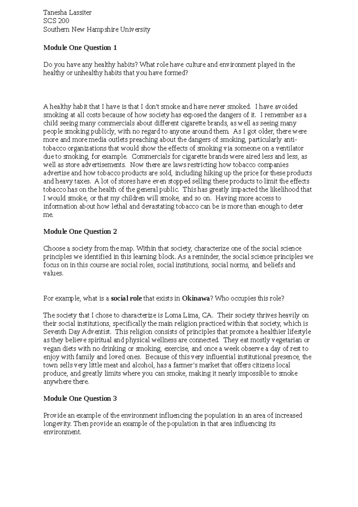 SCS 200 Social Science Questions - SCS 200 Southern New Hampshire ...