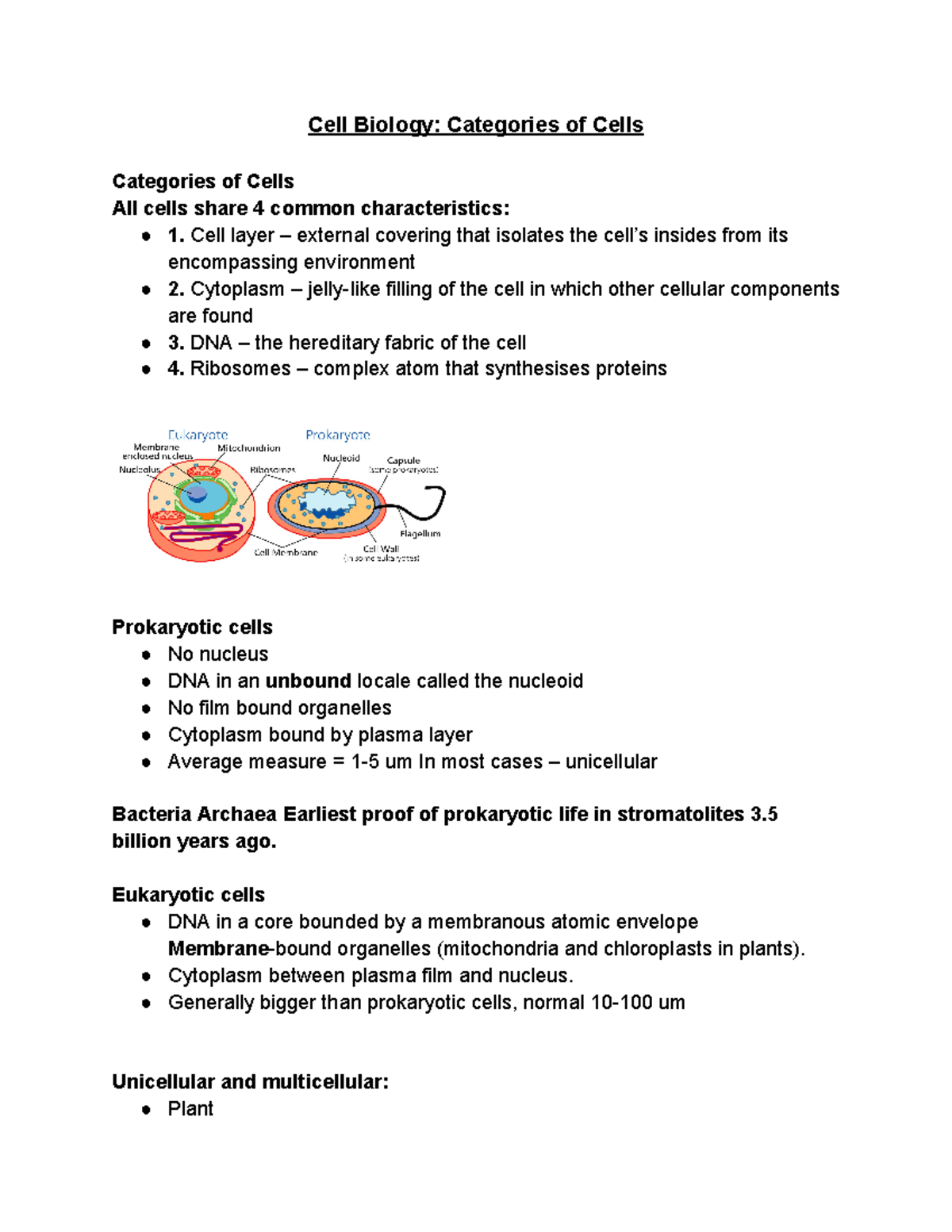 Cell Biology Categories of Cells - Cell Biology: Categories of Cells ...