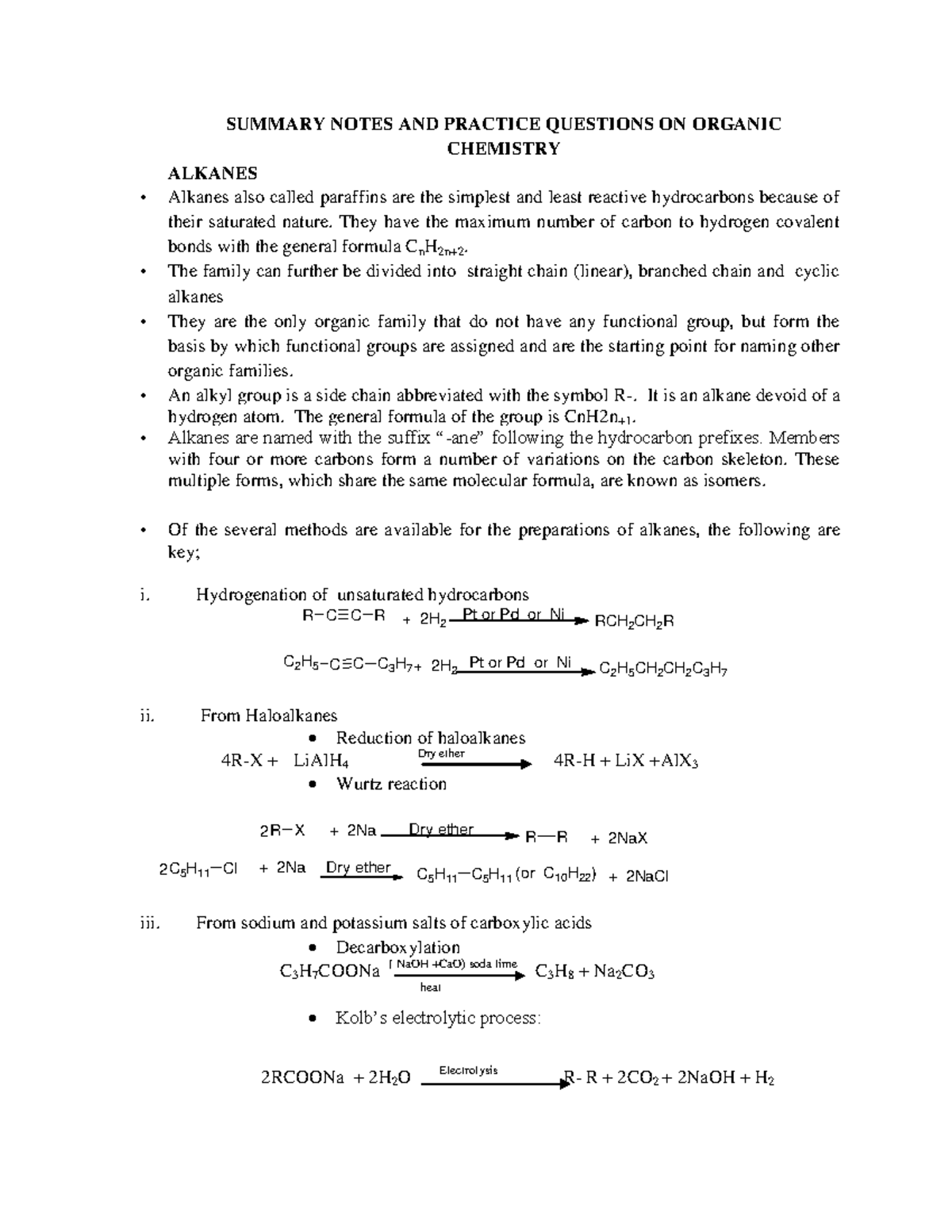 Summary Notes AND Practice Questions ON Organic Chemistry NOW - SUMMARY ...