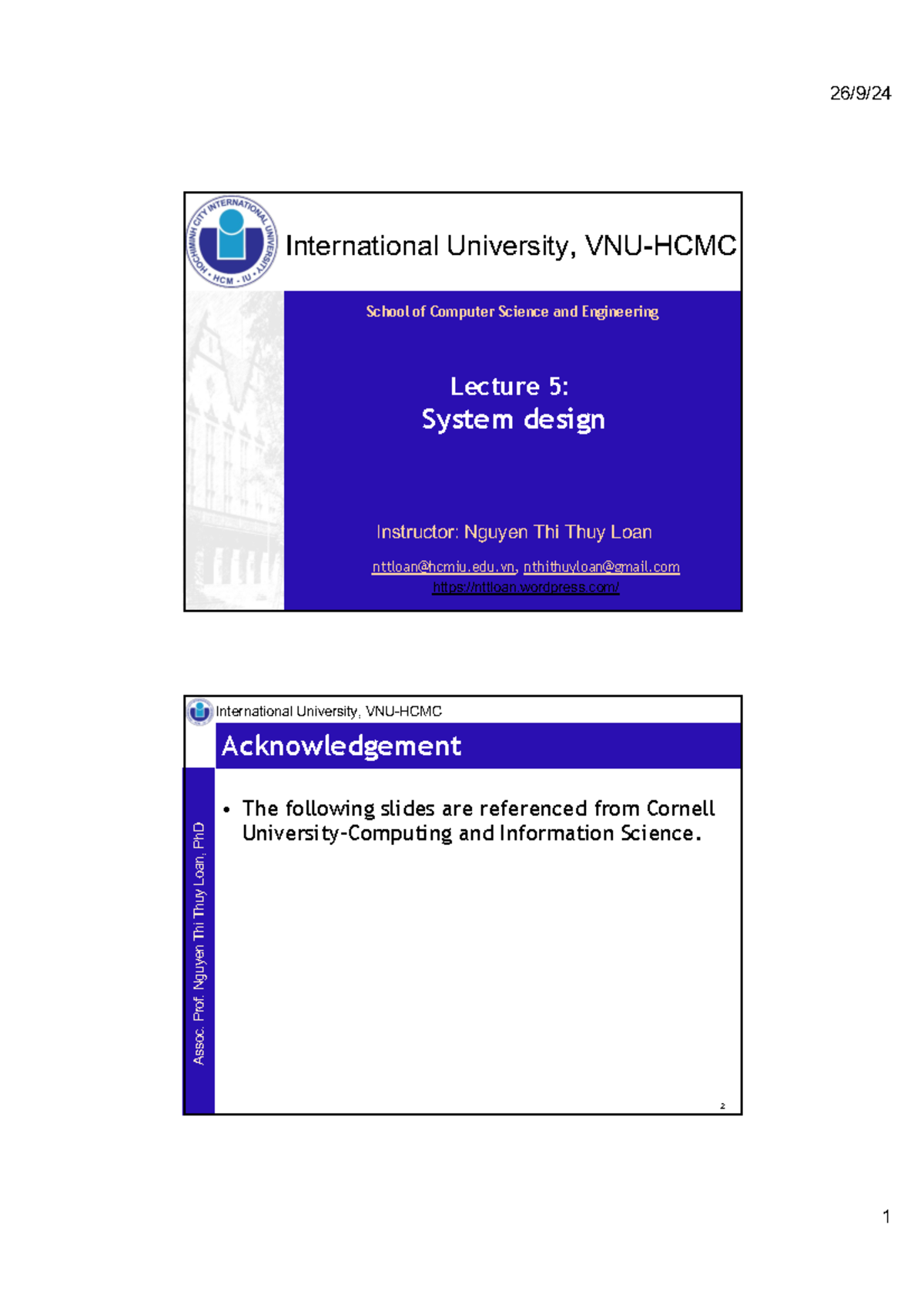 Lecture 5 System design - International University, VNU-HCMC Lecture 5: System design School of ...