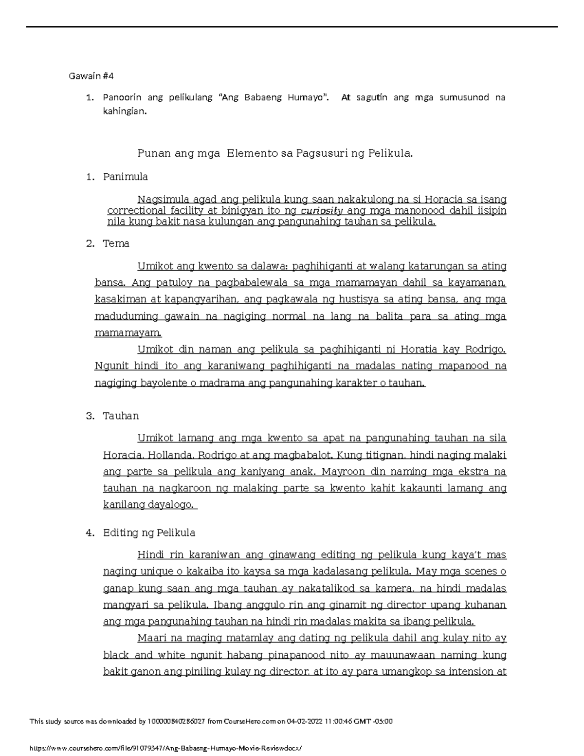 Ang Babaeng Humayo Movie ReviewDescription is the pattern of narrative ...