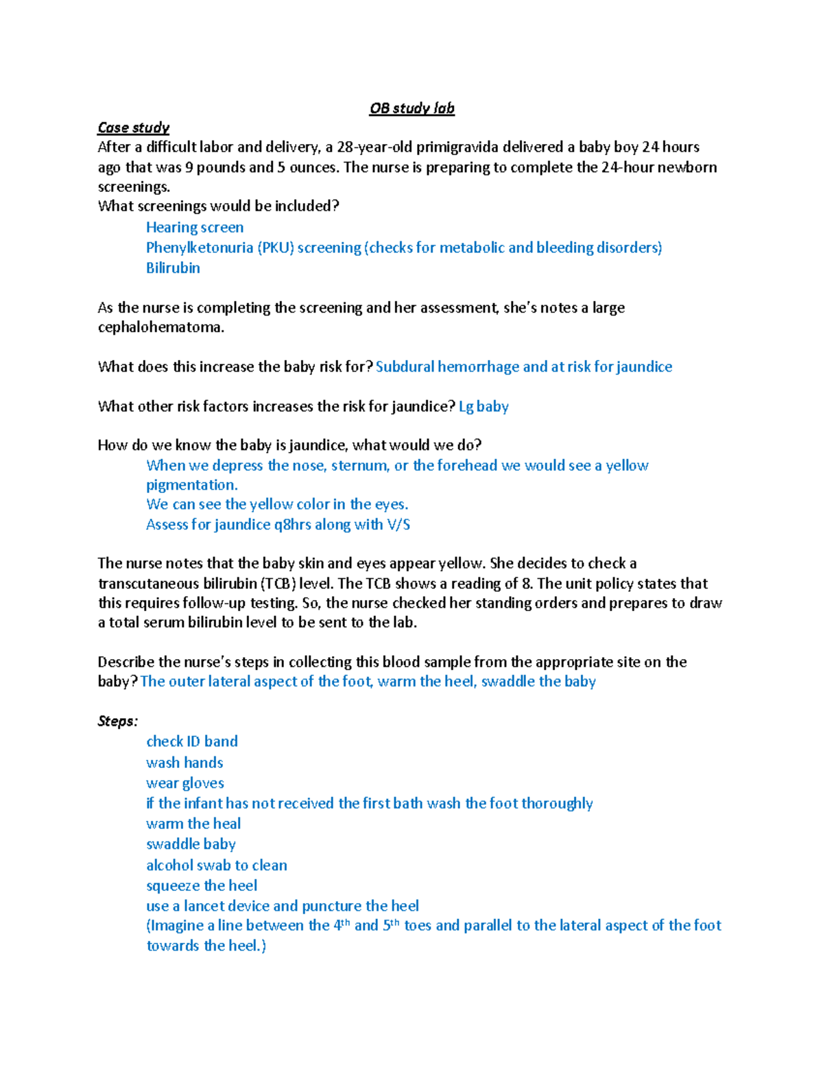Newborn study lab pdf - notes - OB study lab Case study After a ...