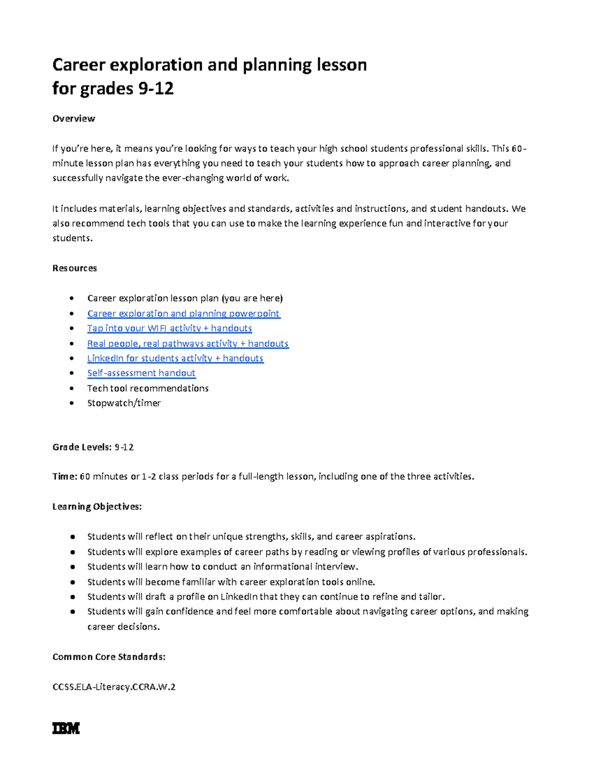 Lesson Plan Career Exploration Final Career Exploration And Planning