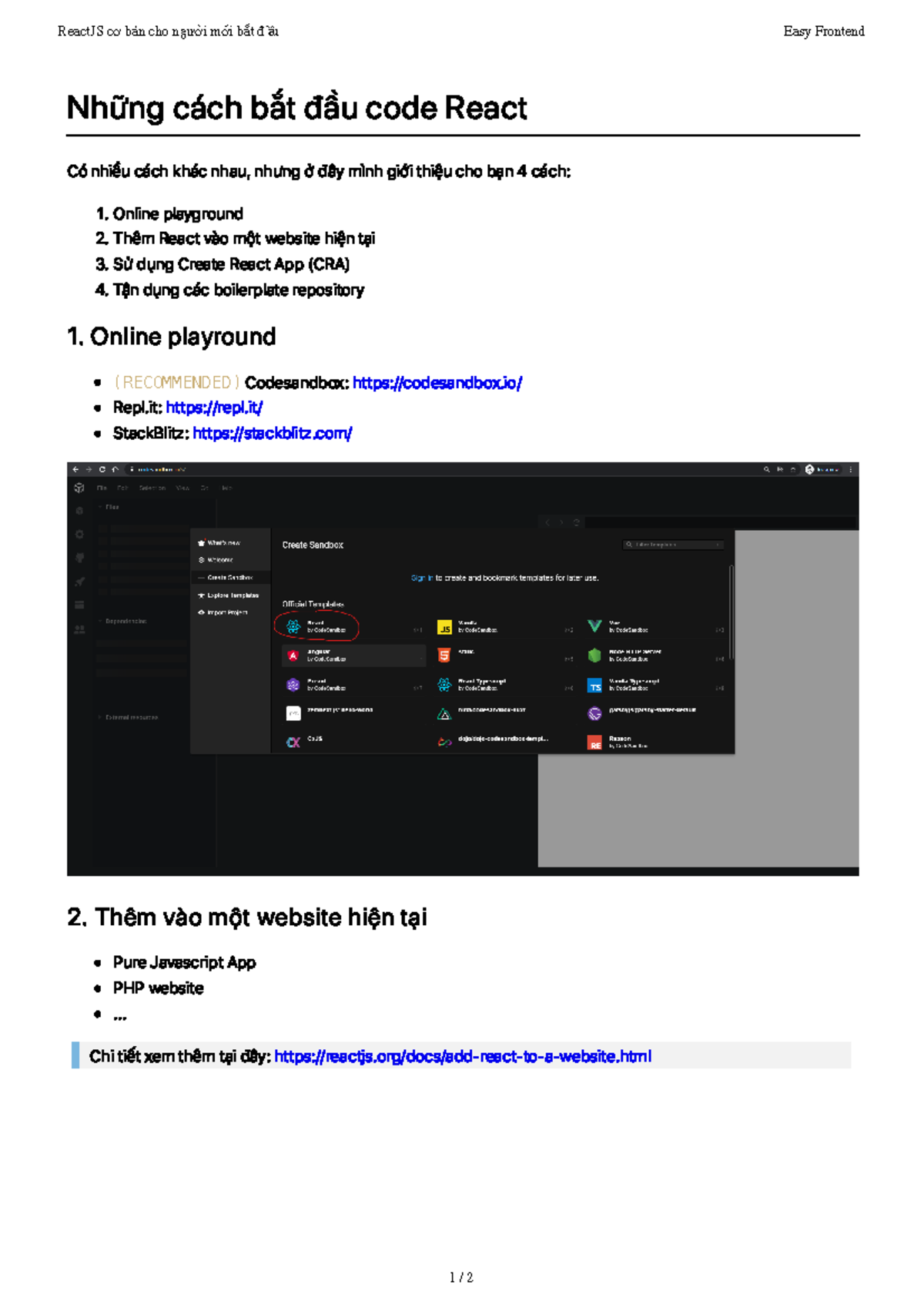 Reactjs 02 Get Started Được Dịch Từ Tiếng Anh React Là Một Thư Viện Javascript Front End Mã