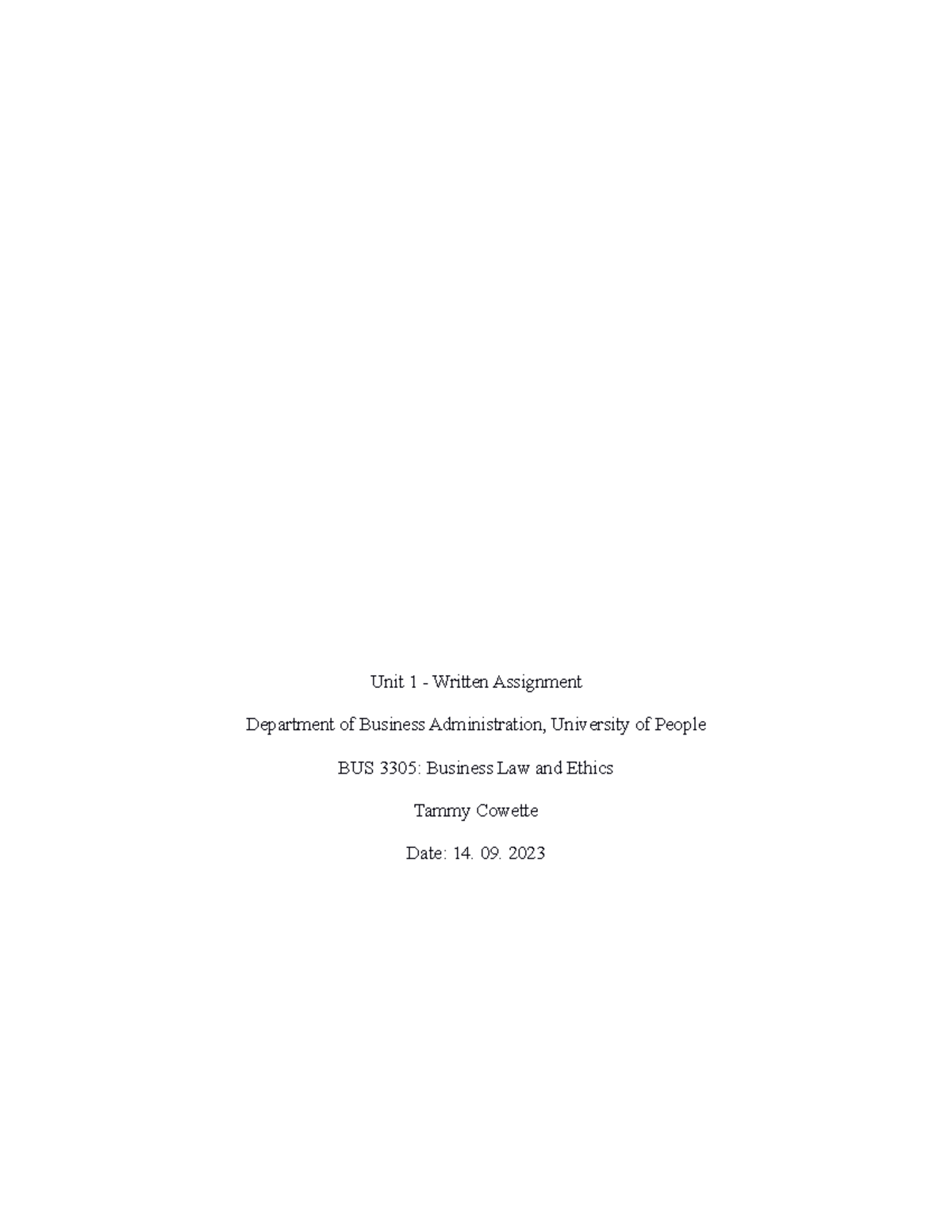 Unit 1 Written Assignment - Unit 1 - Written Assignment Department of Business Administration ...