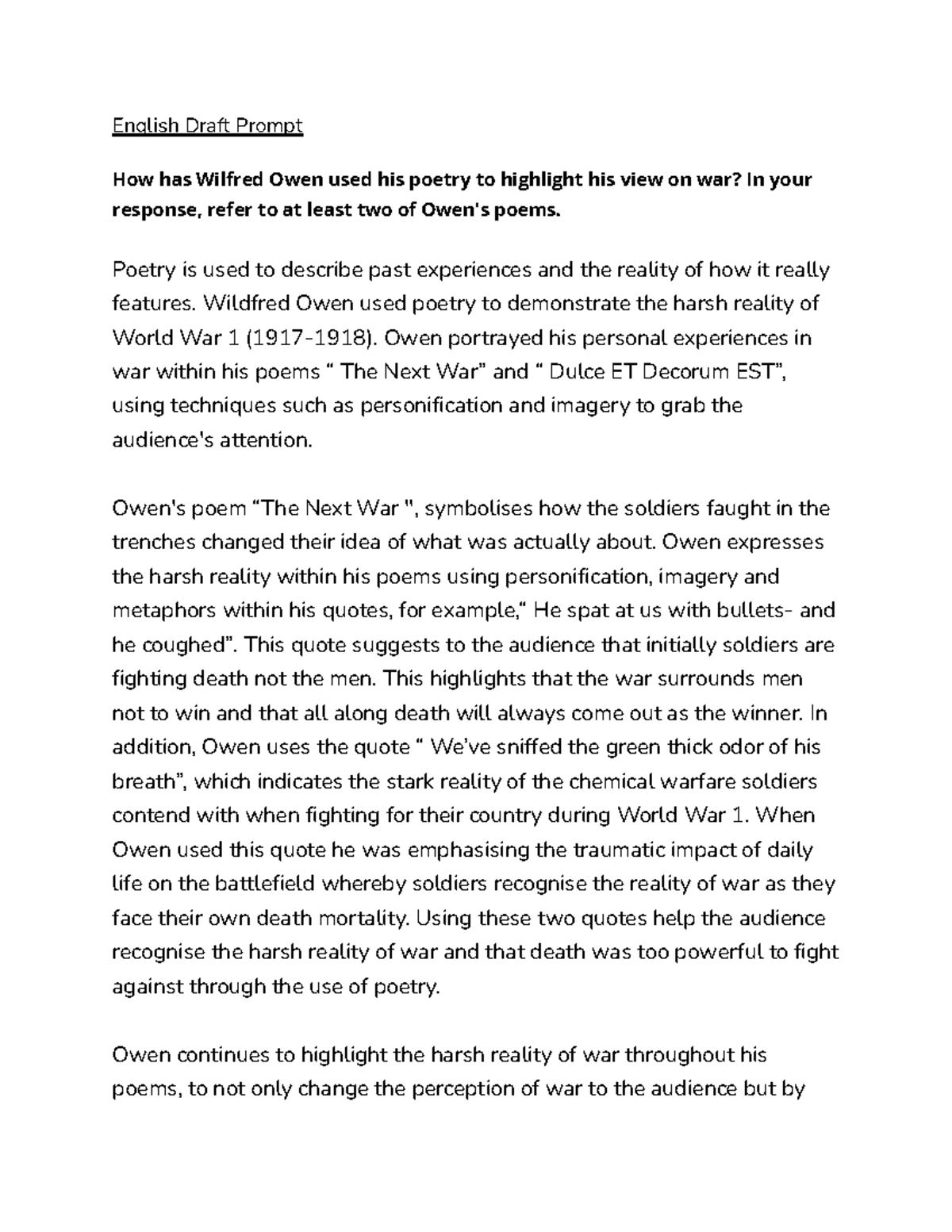 English Draft Promt - English Draft Prompt How has Wilfred Owen used ...